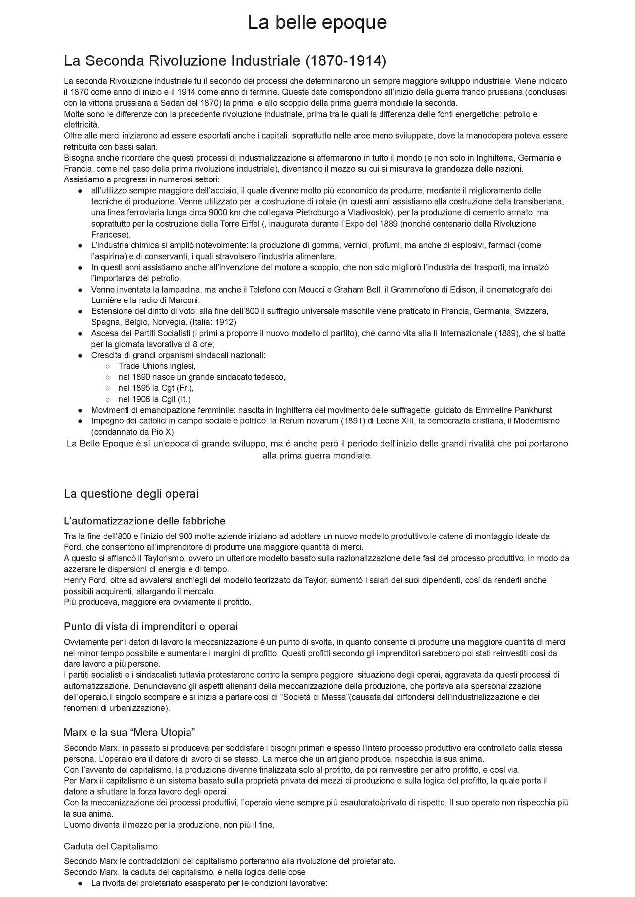La Seconda Rivoluzione Industriale e la Belle Epoque | Appunti di ...