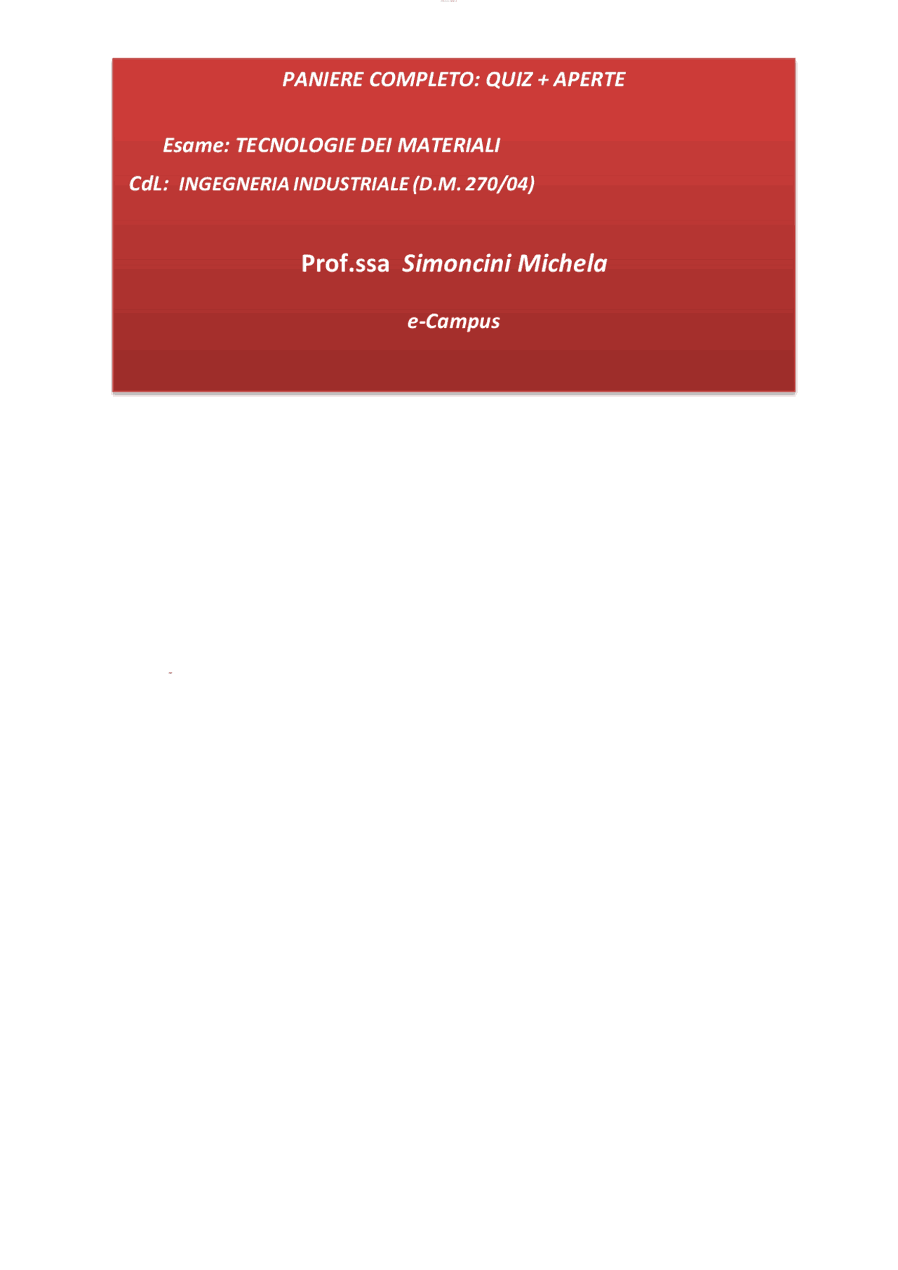 Paniere Completo Tecnologie Dei Materiali Profssa Simoncini Quiz