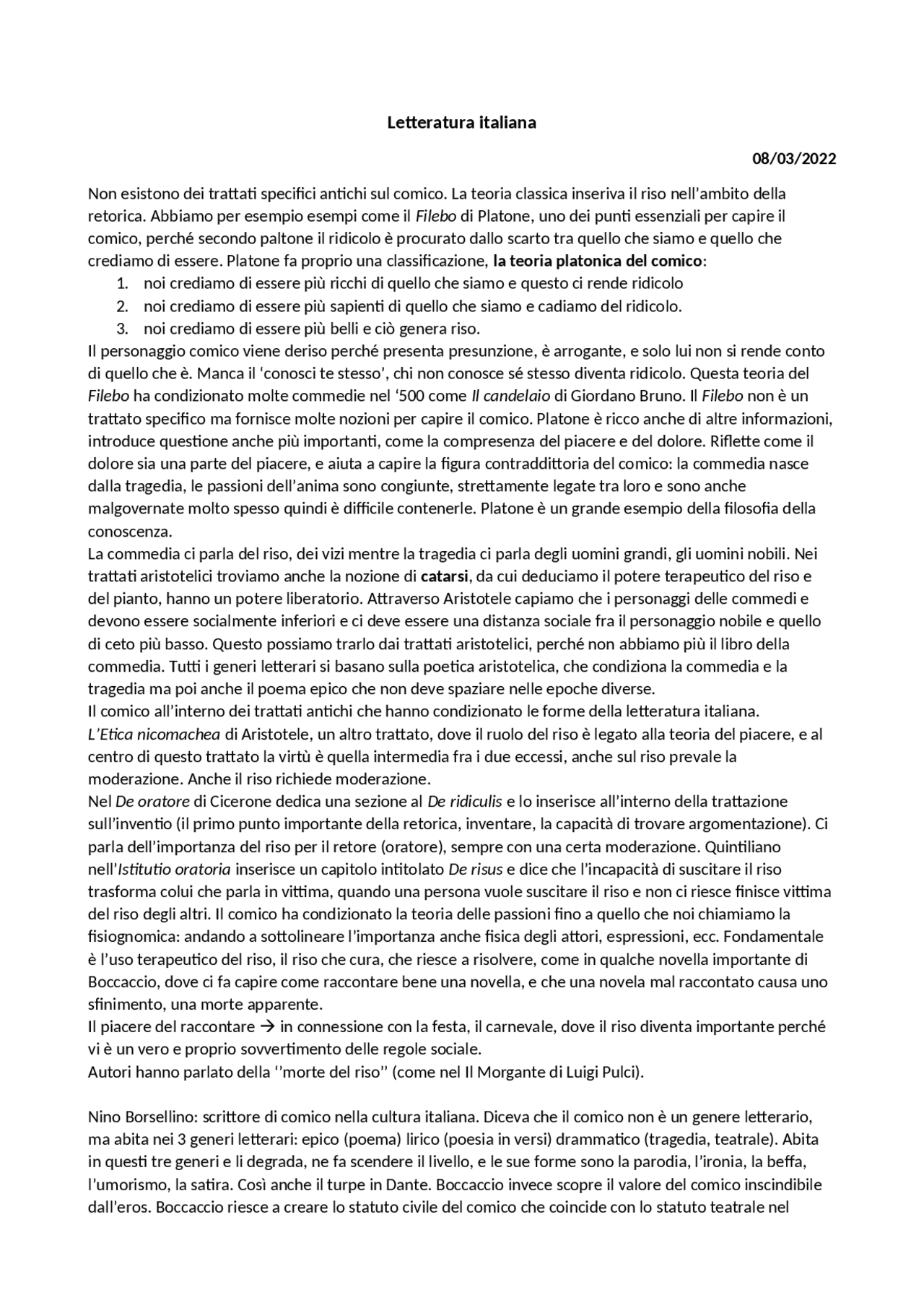 I Modelli Del Comico Appunti Di Letteratura Italiana Docsity