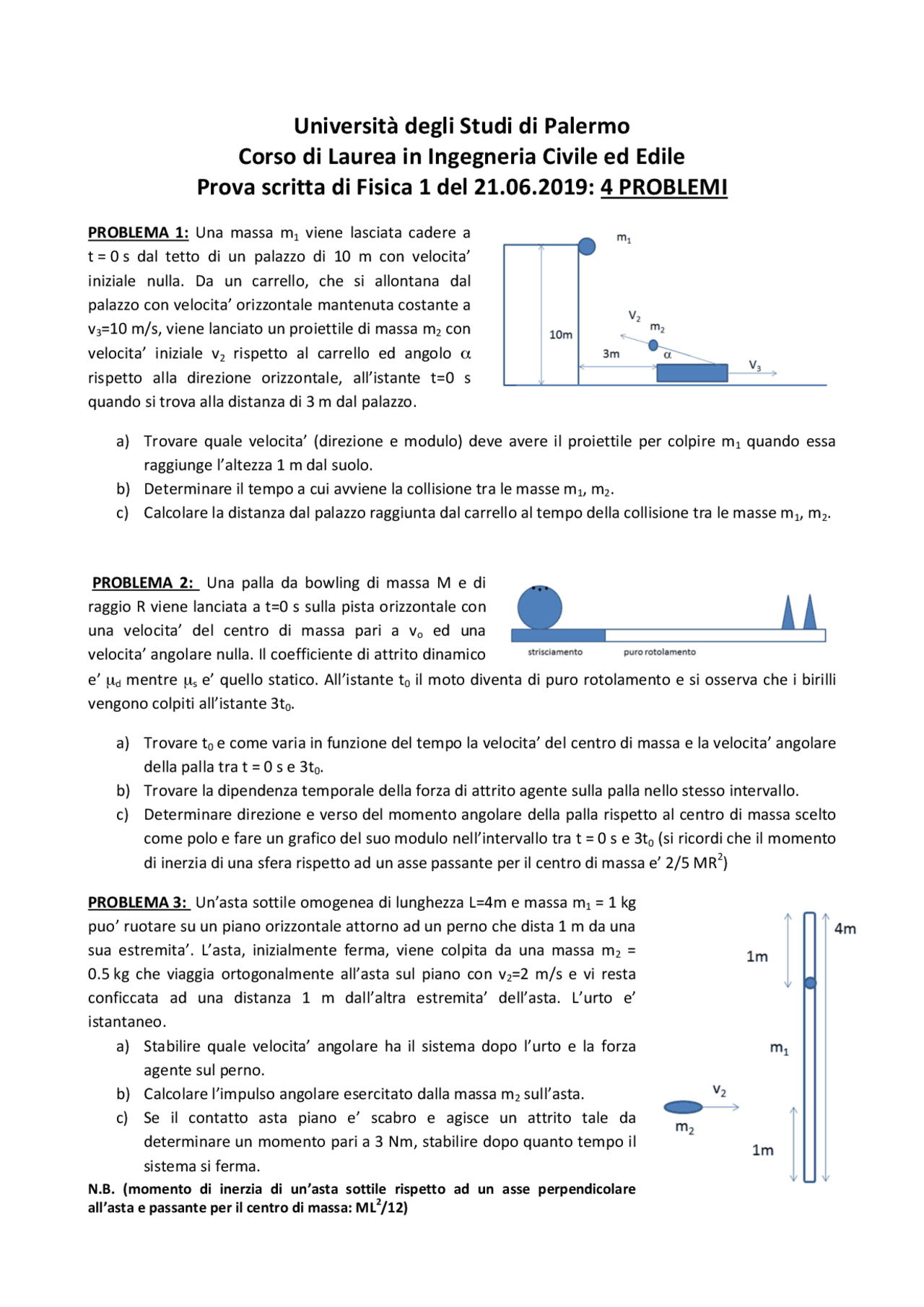 Fisica I simulazione completa vari esempi del programma di fisica i delle varie ingegnerie ...
