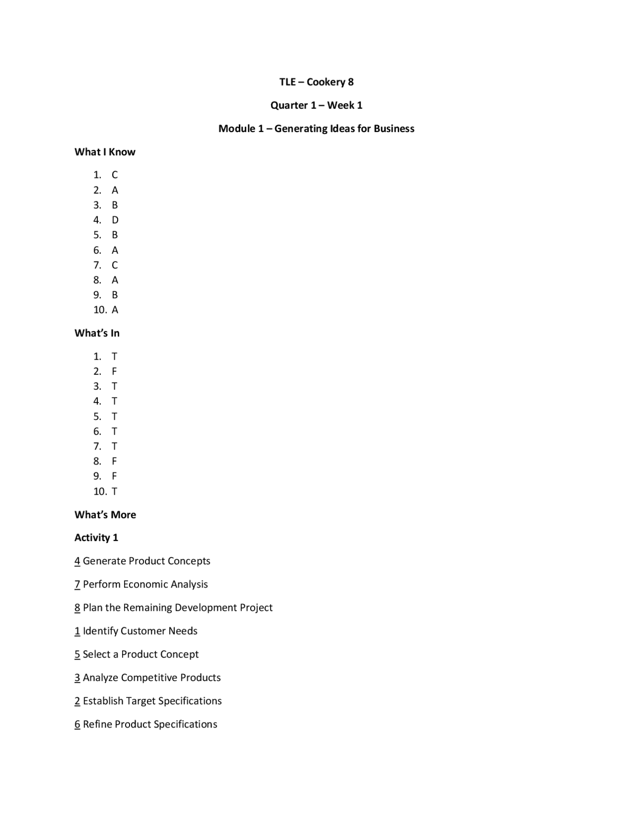 Technology And Livelihood Exercises English Docsity