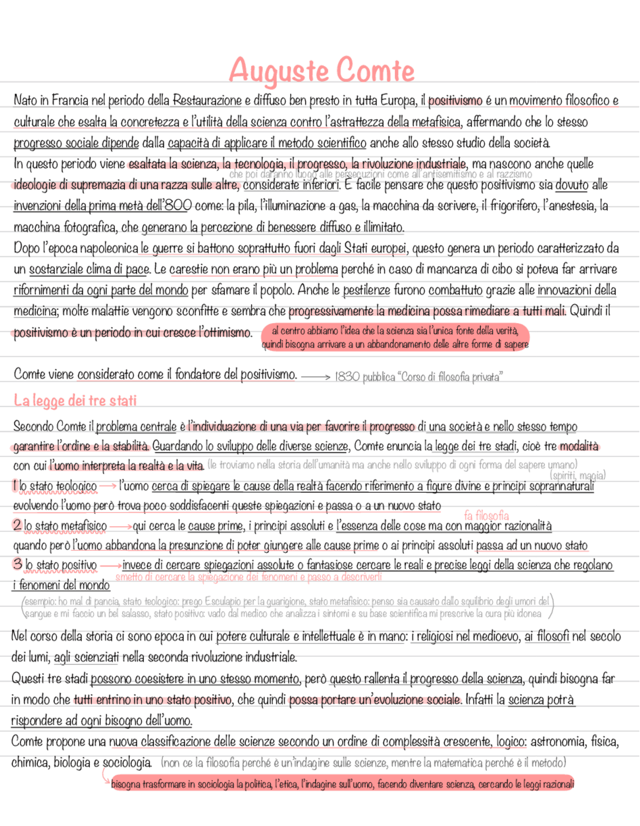 Auguste Comte E Il Positivismo Appunti Di Filosofia Docsity