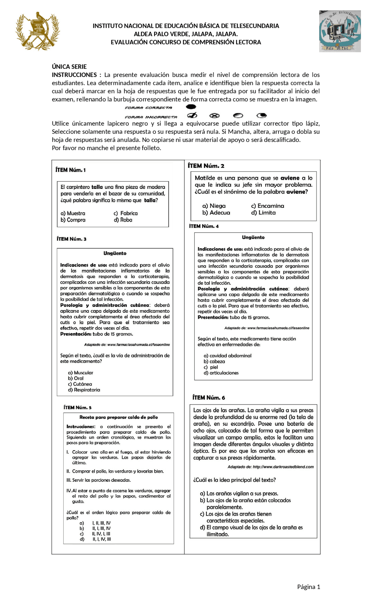Evaluación Concurso De Comprensión Lectora Exámenes De Lengua Y