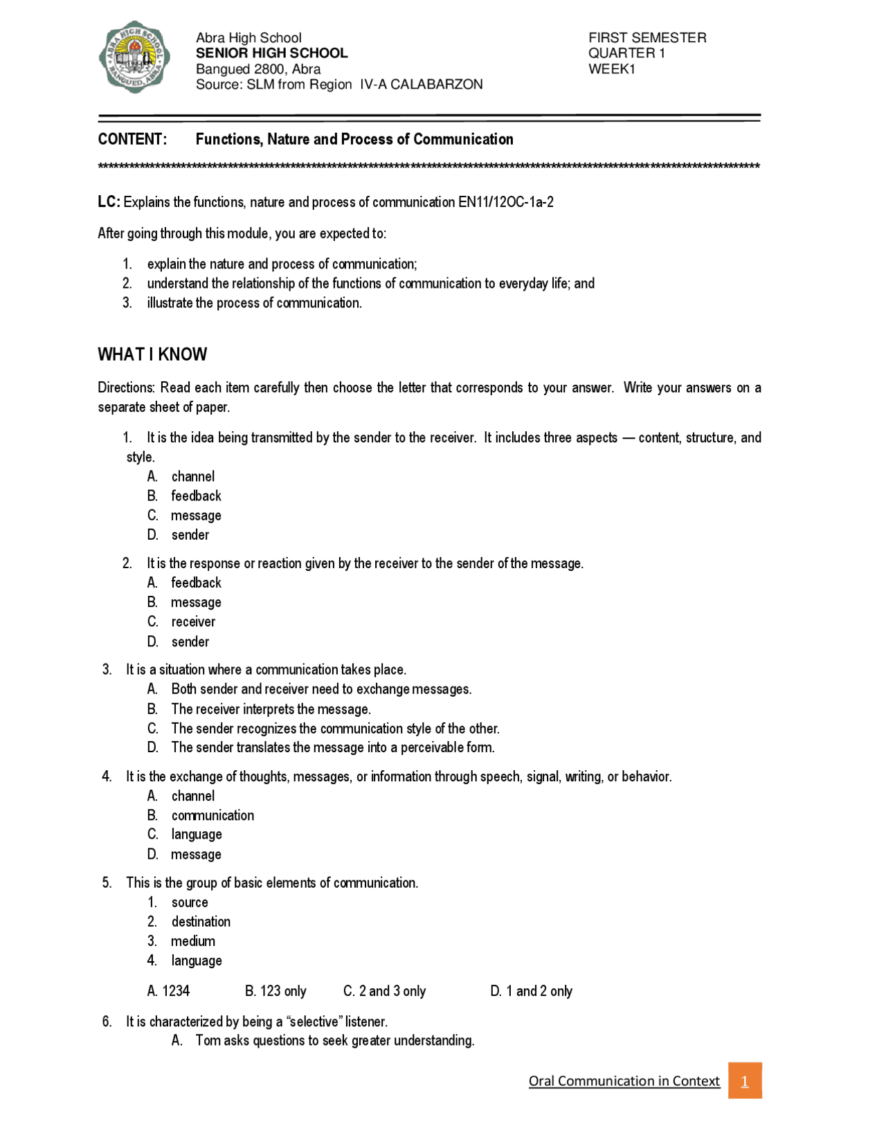 Oral Communication In Context Exercises English Docsity
