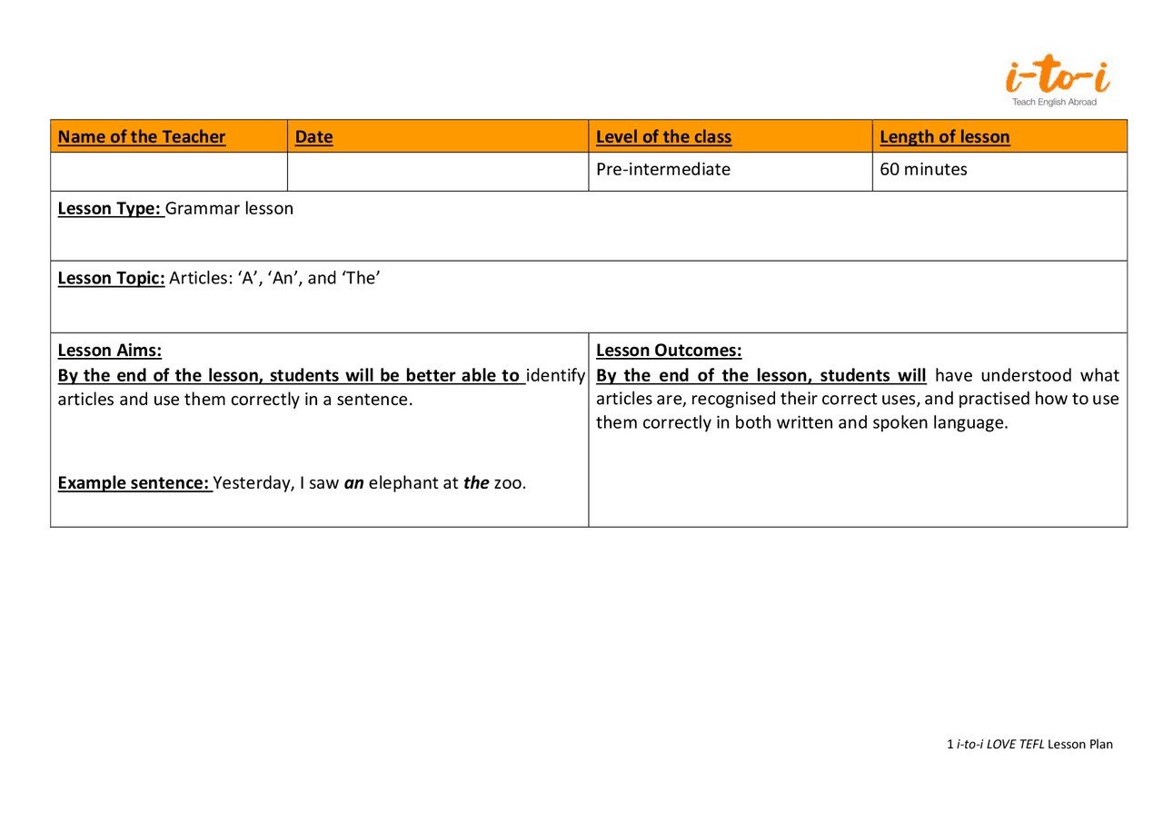 I To I Tefl Assignment 2 Assignments English Docsity