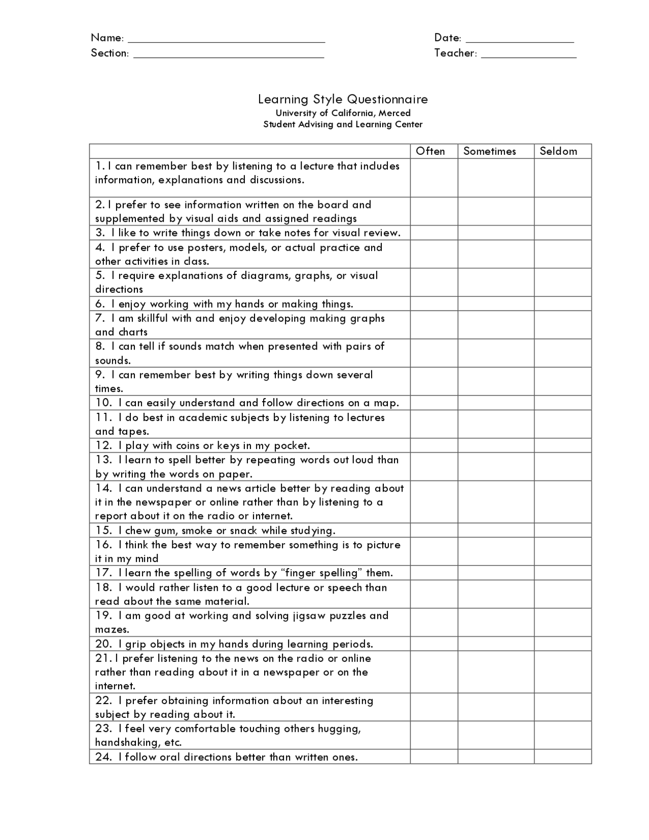 Students Learning Styles | Schemes and Mind Maps Earth science - Docsity