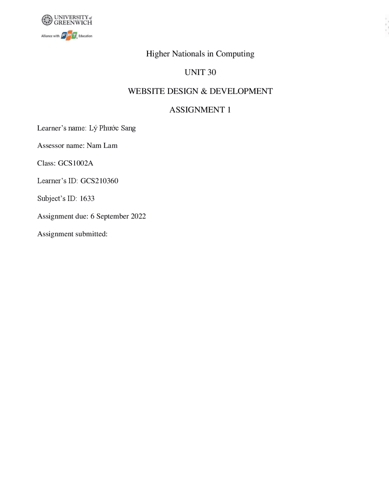 Lý Sang Assignment 1 Assignments Computer Science Docsity