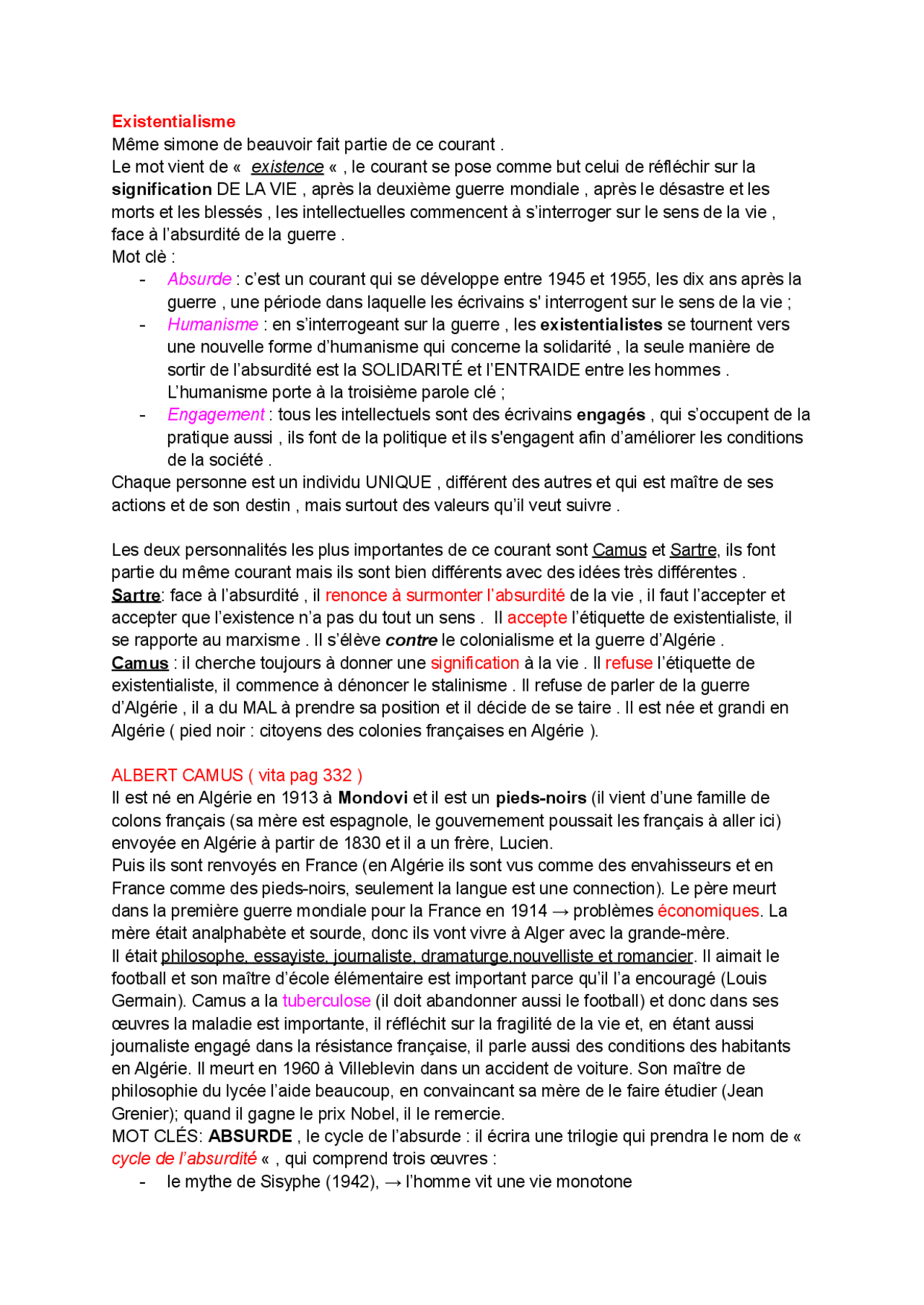 Appunti Chiari E Completi Su Albert Camus In Francese Appunti Di