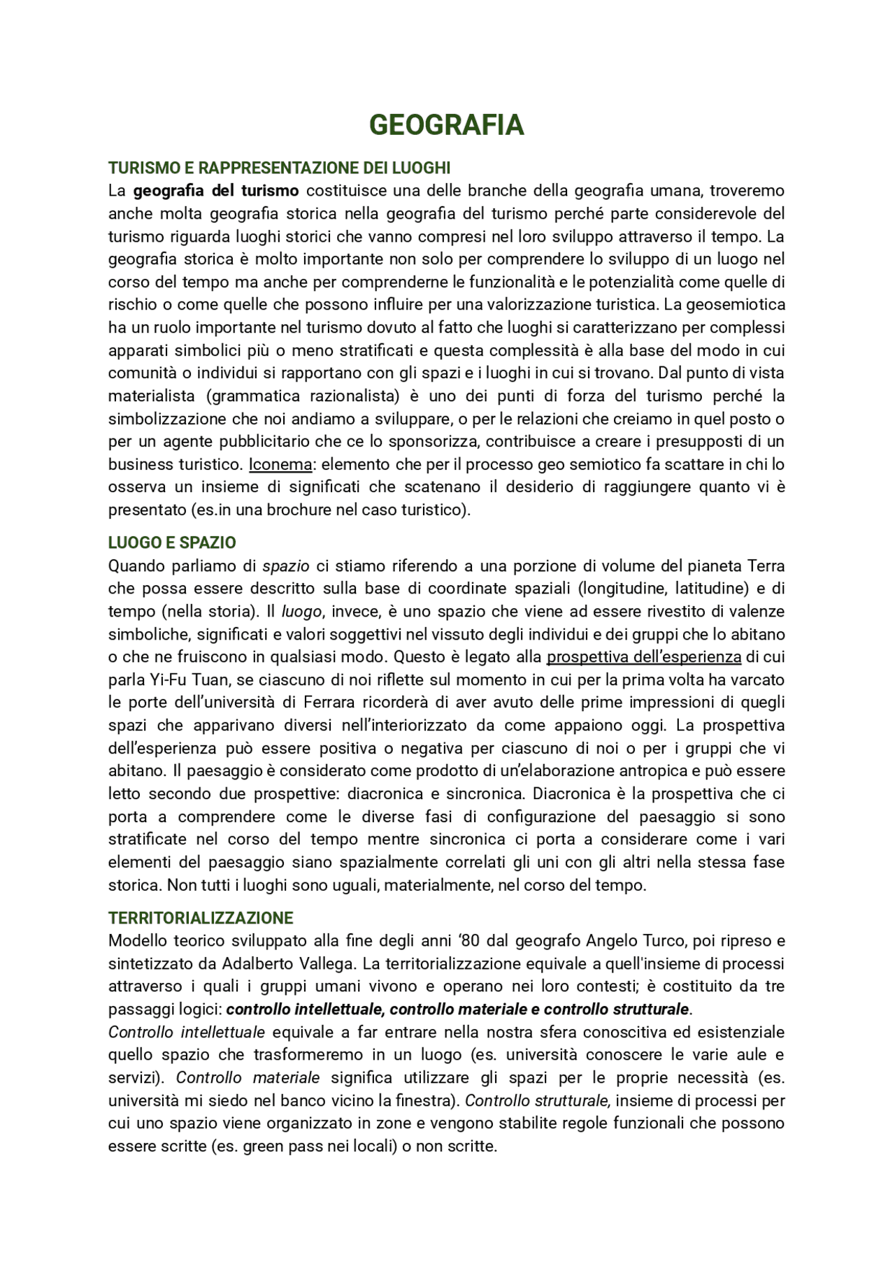 Geografia umana e dei percorsi turistici | Appunti di Geografia | Docsity