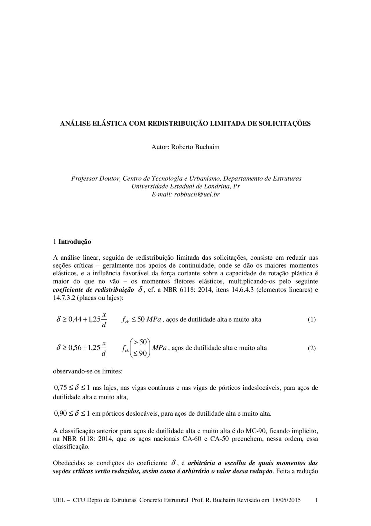 Análise Com Redistribuição De Esforços Em Estruturas De Concreto