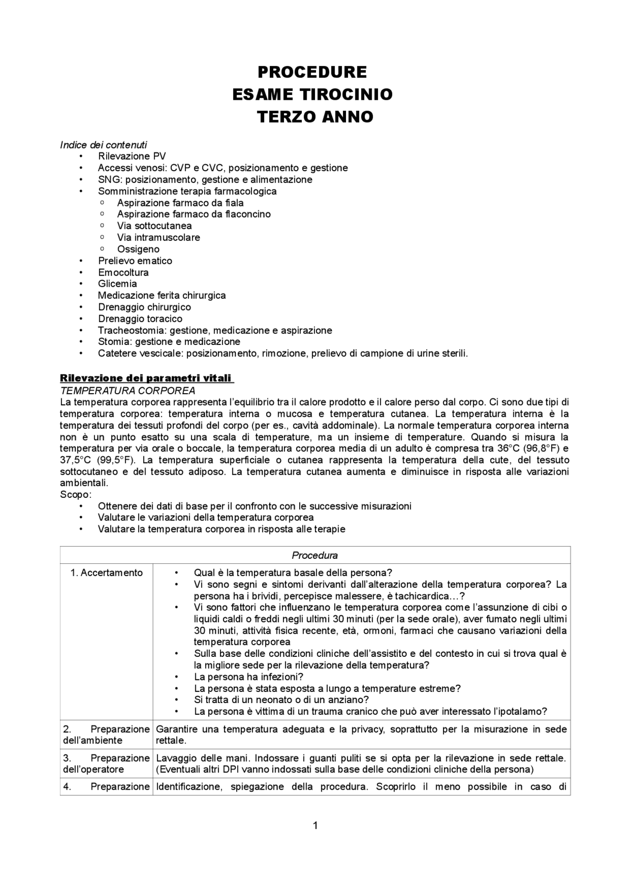 Procedure Terzo Anno Infermierstica Dispense Di Infermieristica Docsity