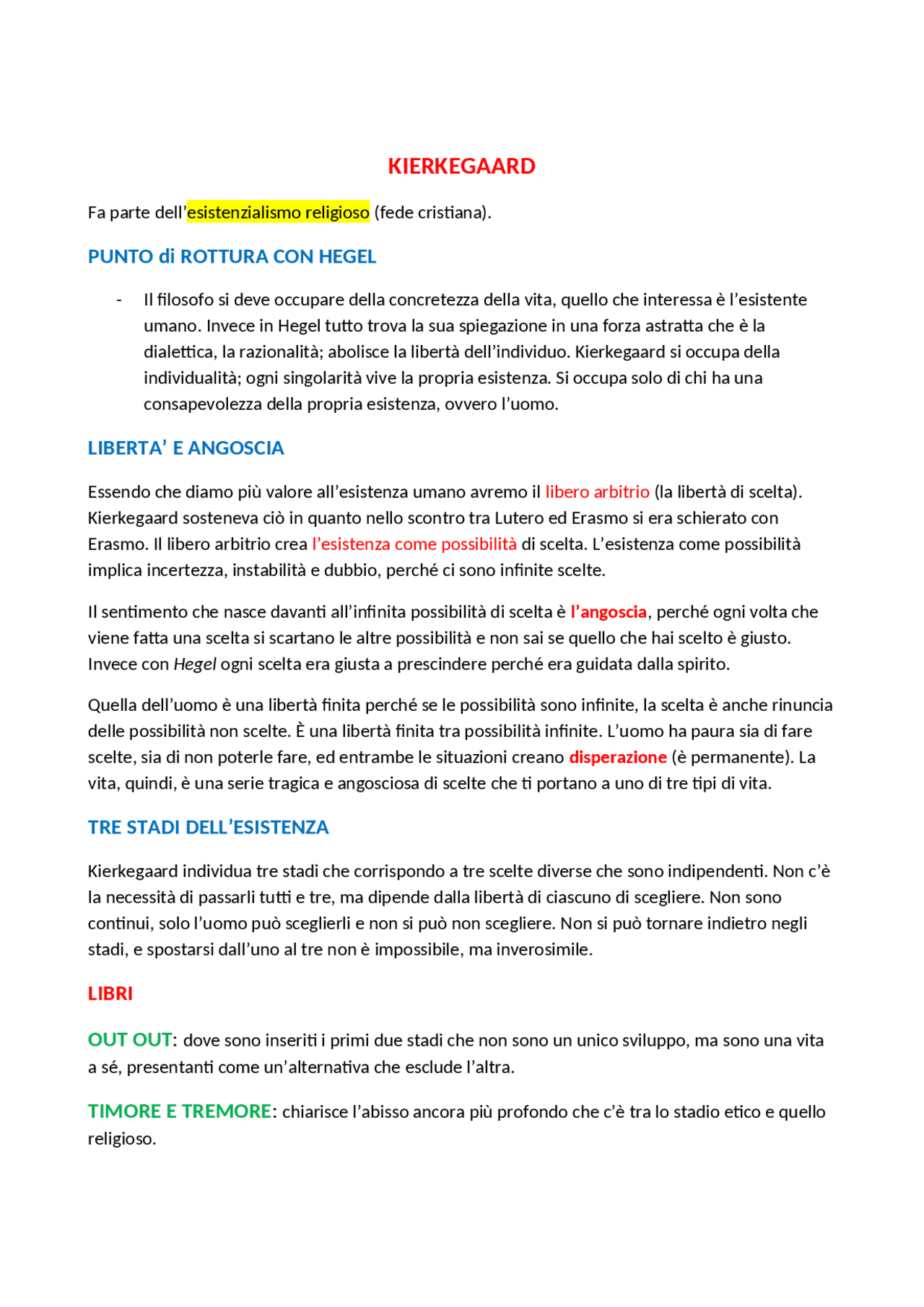 Appunti Precisi E Colorati Kierkegaard Appunti Di Filosofia Docsity