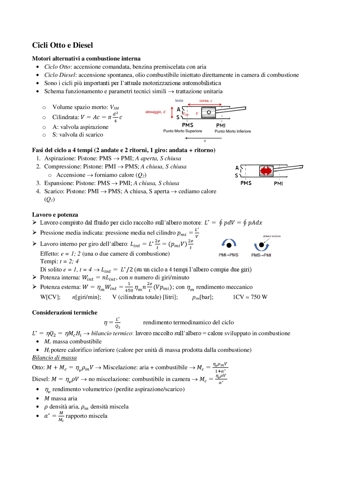 Cicli termo Otto e Diesel | Appunti di Termodinamica Applicata | Docsity
