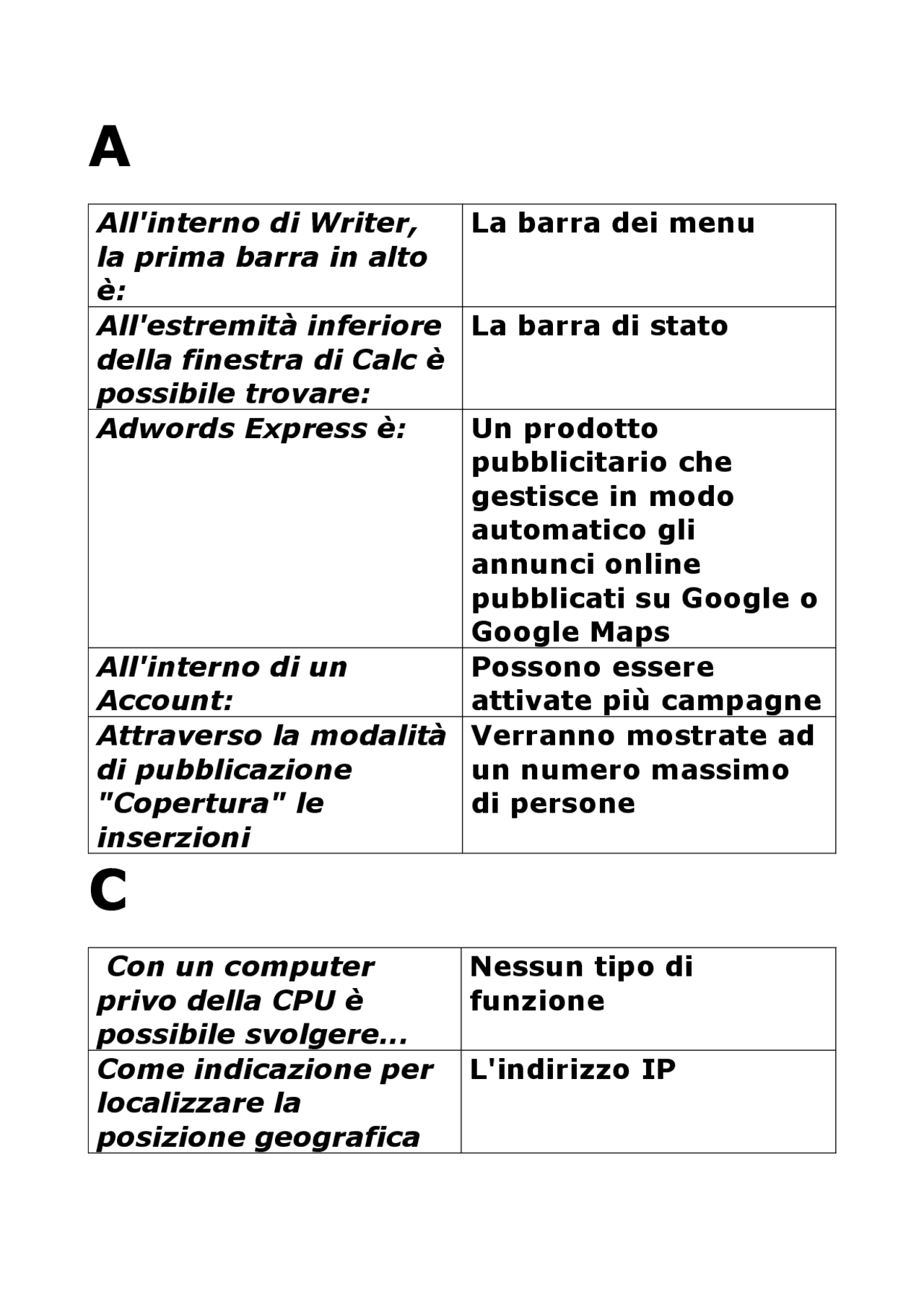 PROVA DI ABILITà INFORMATICA | Prove d'esame di Fondamenti di informatica | Docsity