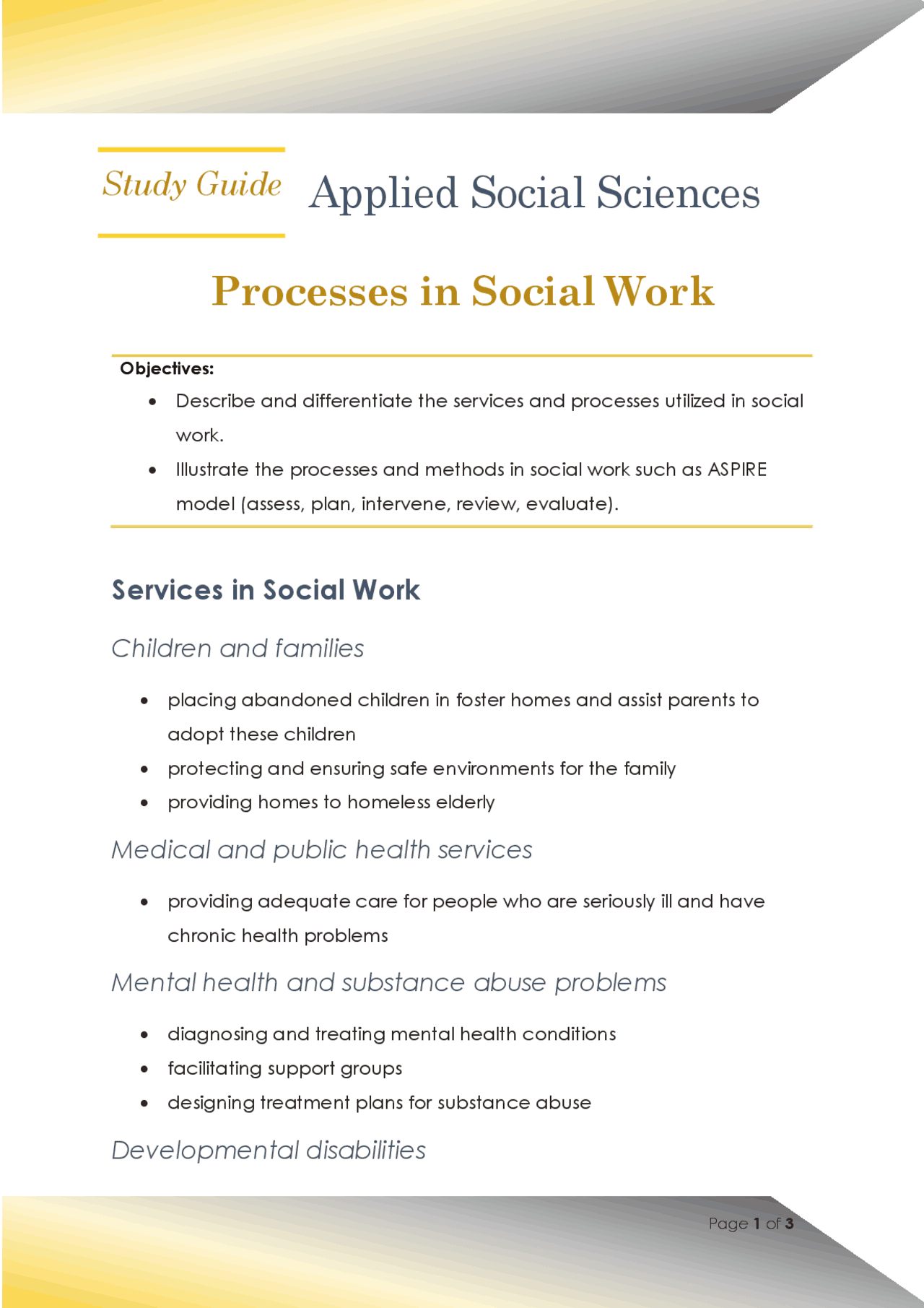 Processes in Social Work - study guide | Study notes Social Work - Docsity