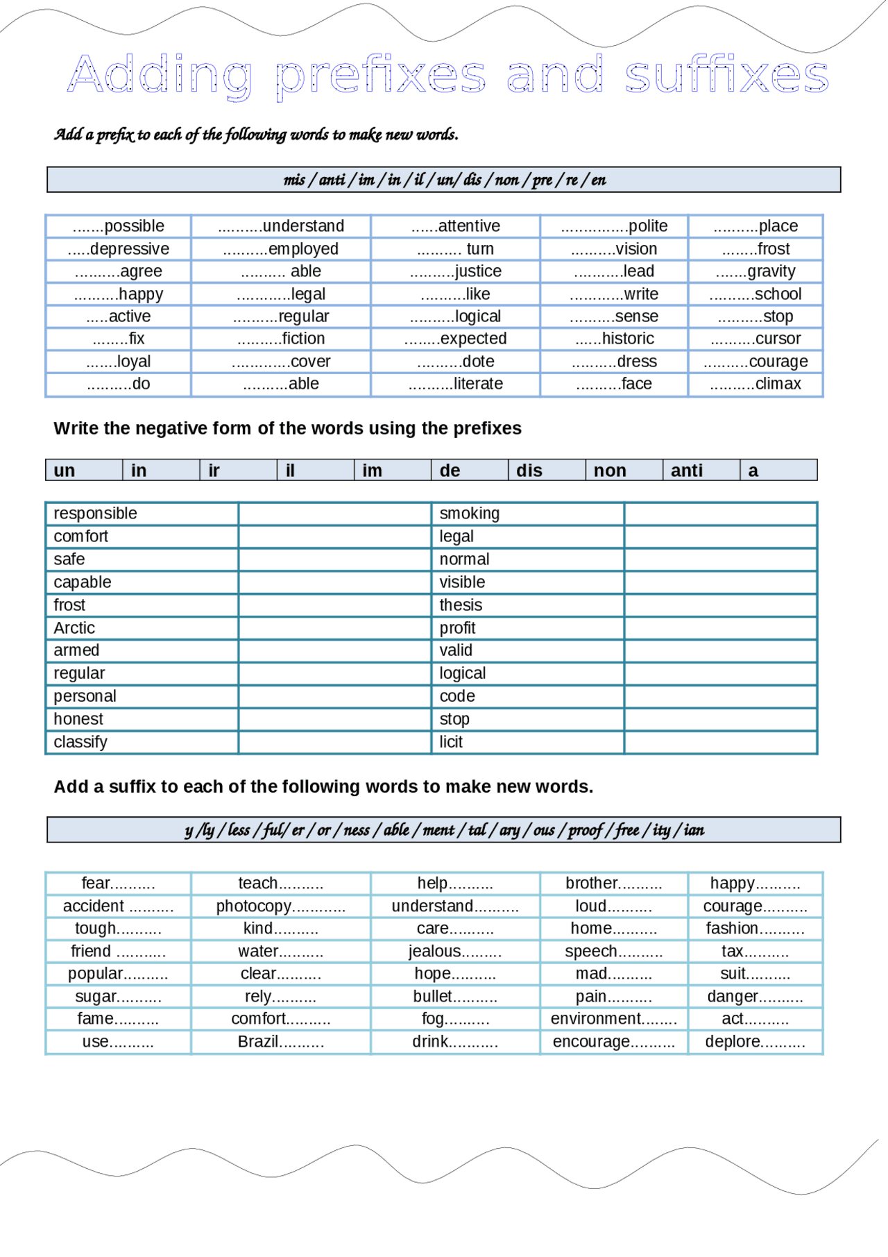 PREFIXOS E SUFIXOS REVISÃO GERAL DE CONTEUDOS 4 | Exercícios Inglês ...