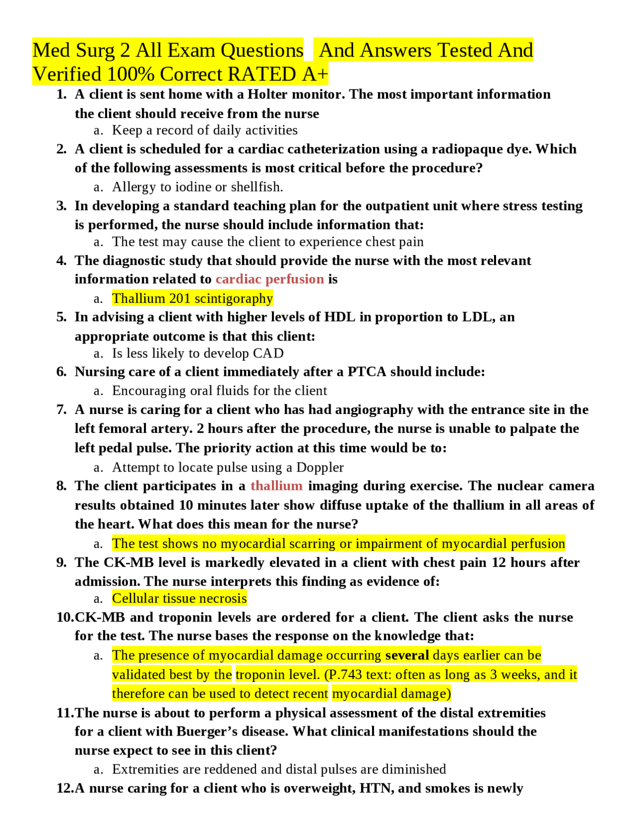 Med Surg 2 All Exam Questions And Answers Tested And Verified 100
