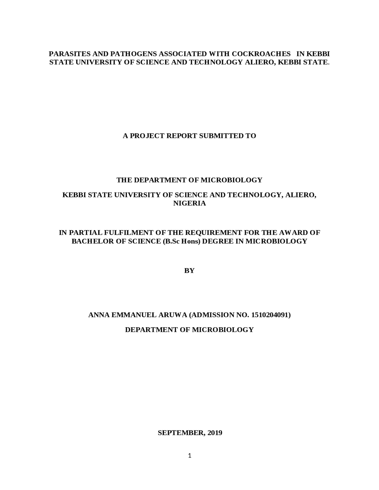 Parasites and pathogens associated with cockroaches in kebbi state ...
