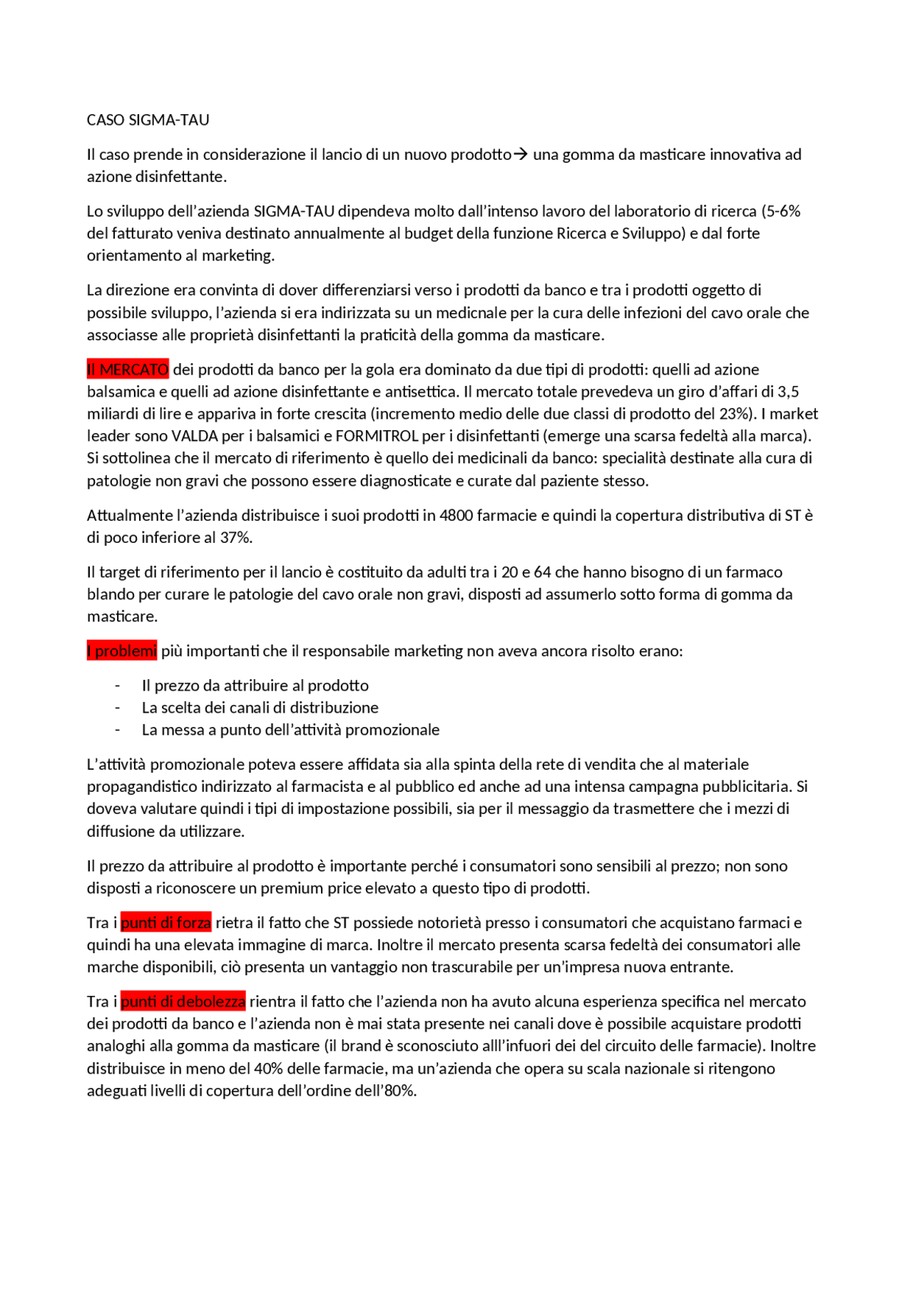 Schemi Casi Aziendali Schemi E Mappe Concettuali Di Marketing Docsity