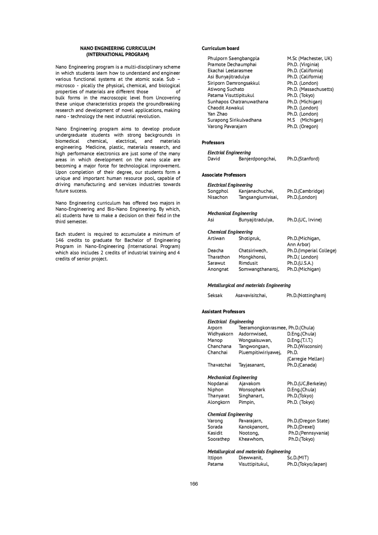 Nano Engineering Curriculum (INTERNATIONAL PROGRAM) | Schemes and Mind ...