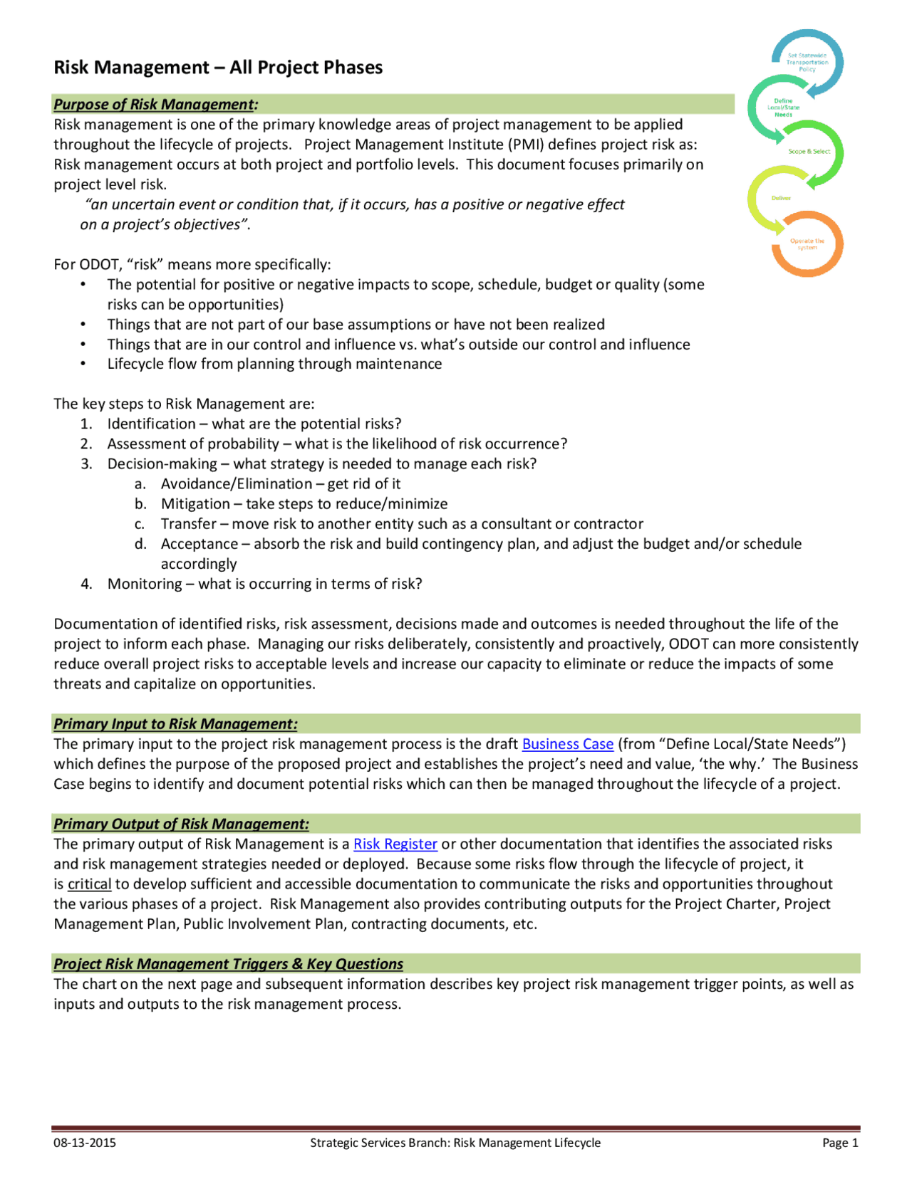 Risk Management All Project Phases Lecture Notes Project Management