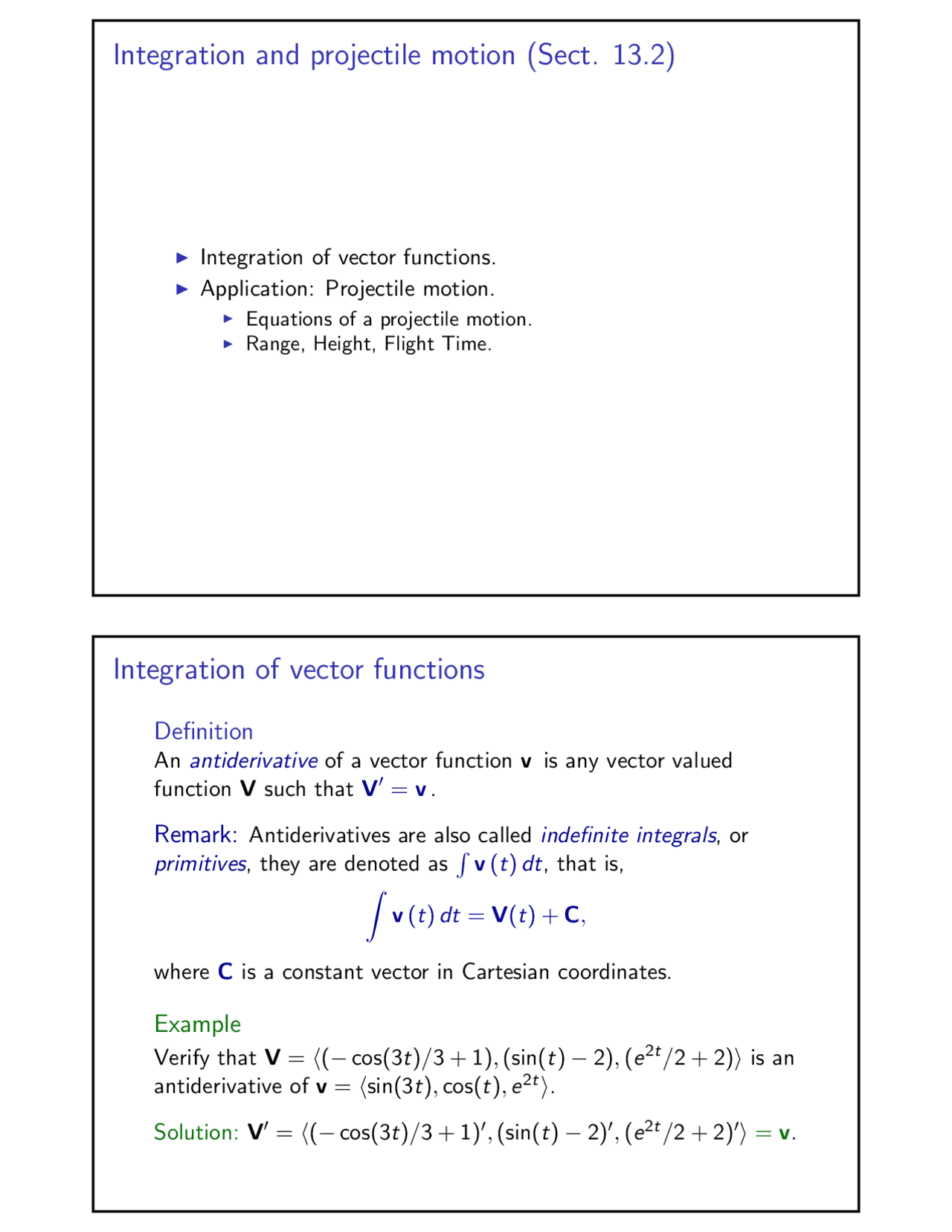 Integration And Projectile Motion Sect 132 Lecture Notes Physics