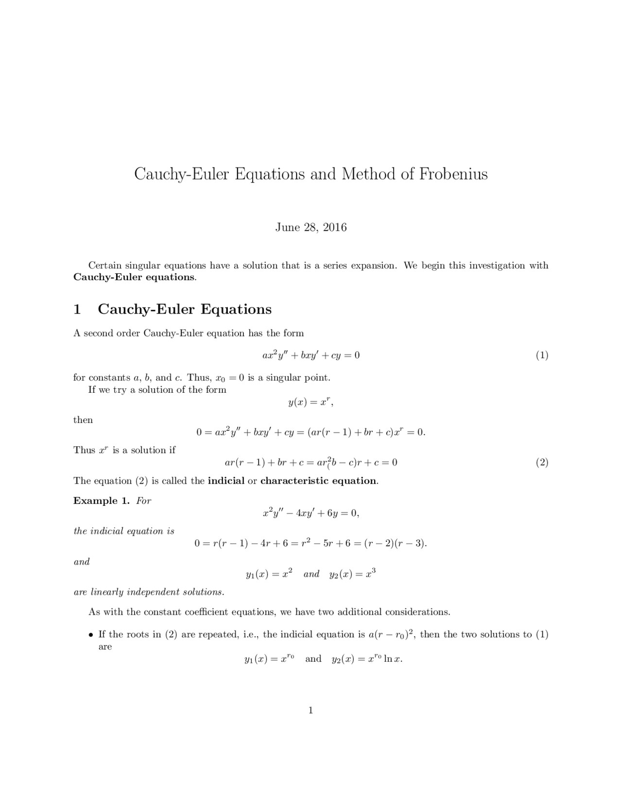 Cauchy-Euler Equations and Method of Frobenius | Study notes ...
