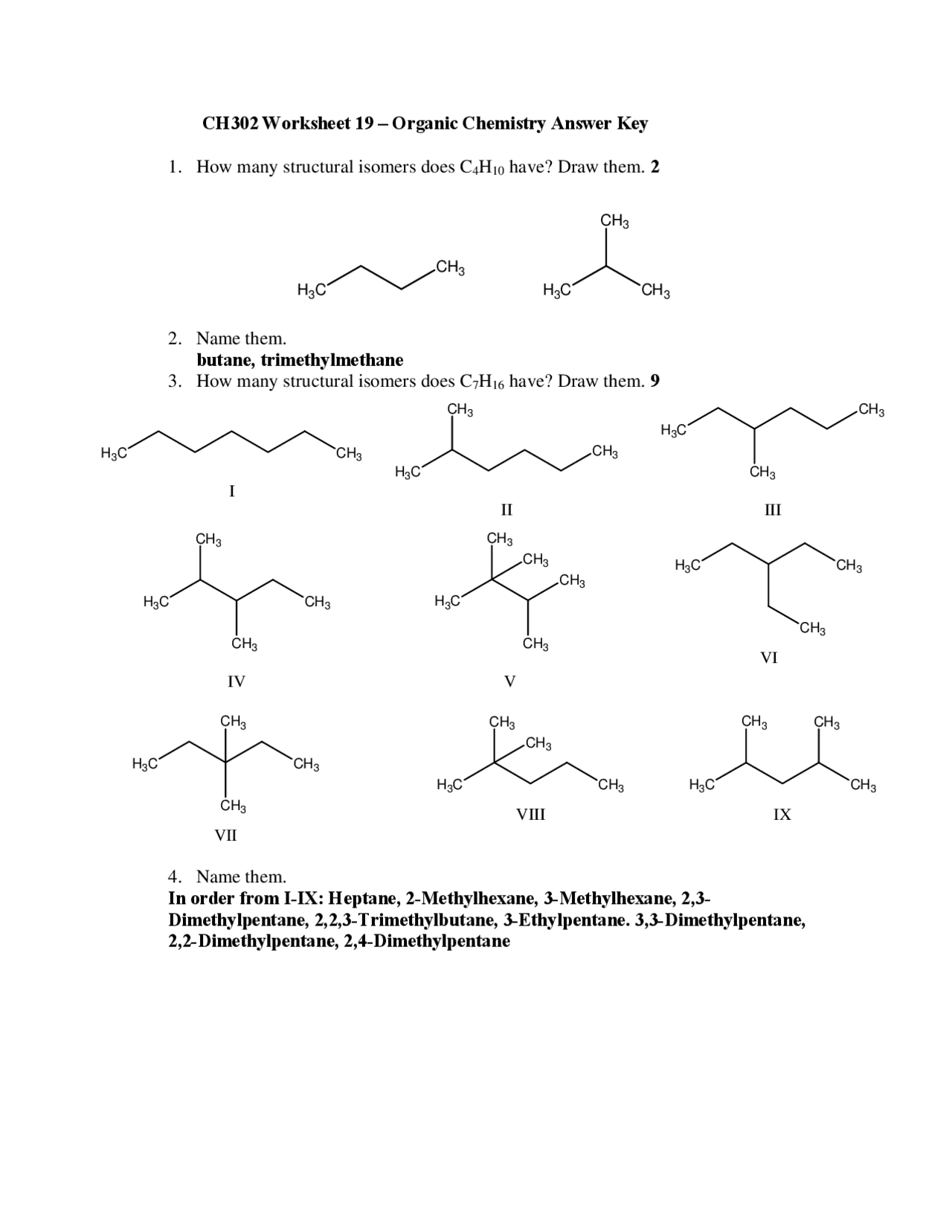 CH302 Worksheet 19 – Organic Chemistry Answer Key | Study Guides ...