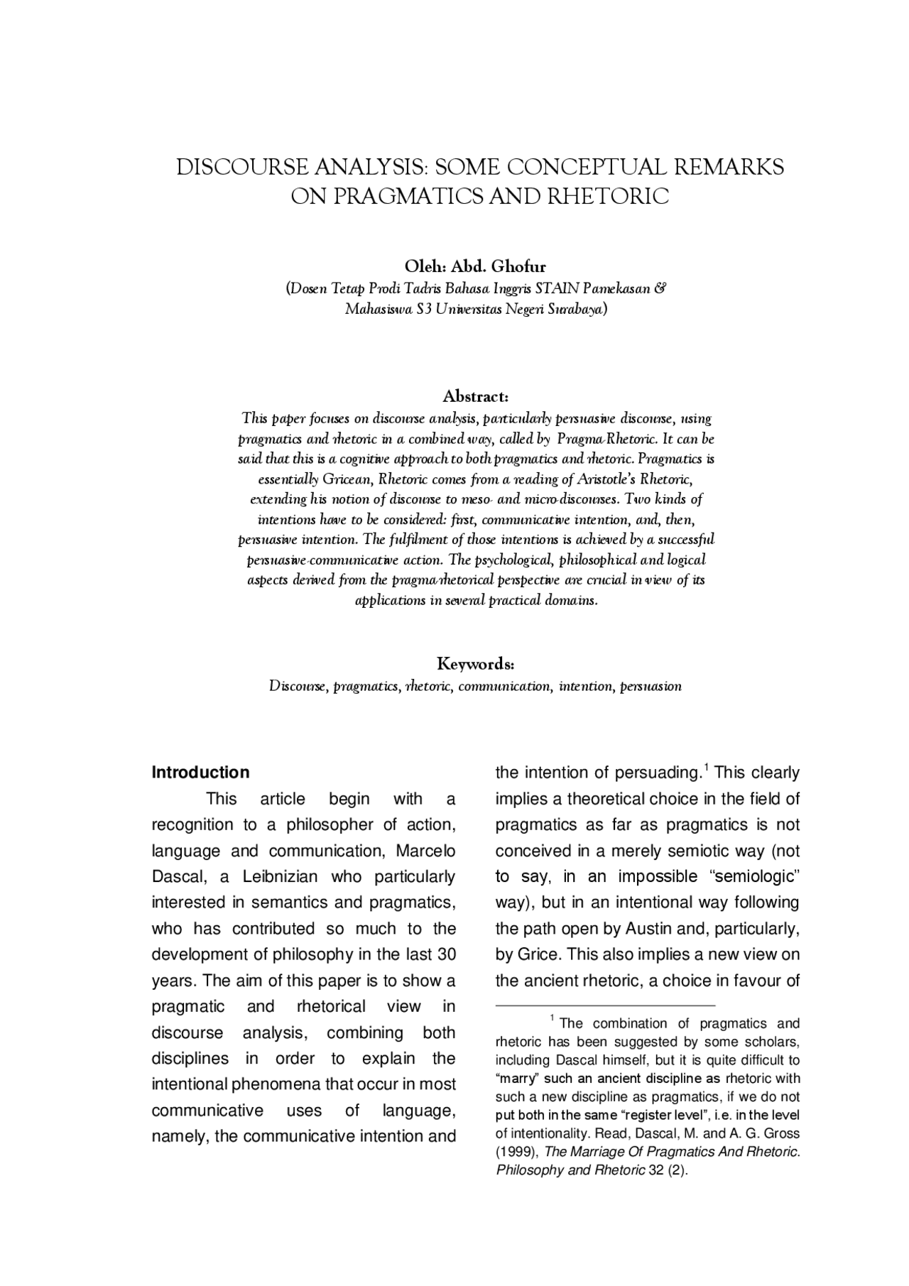 DISCOURSE ANALYSIS: SOME CONCEPTUAL REMARKS ... | Study notes Rhetoric ...