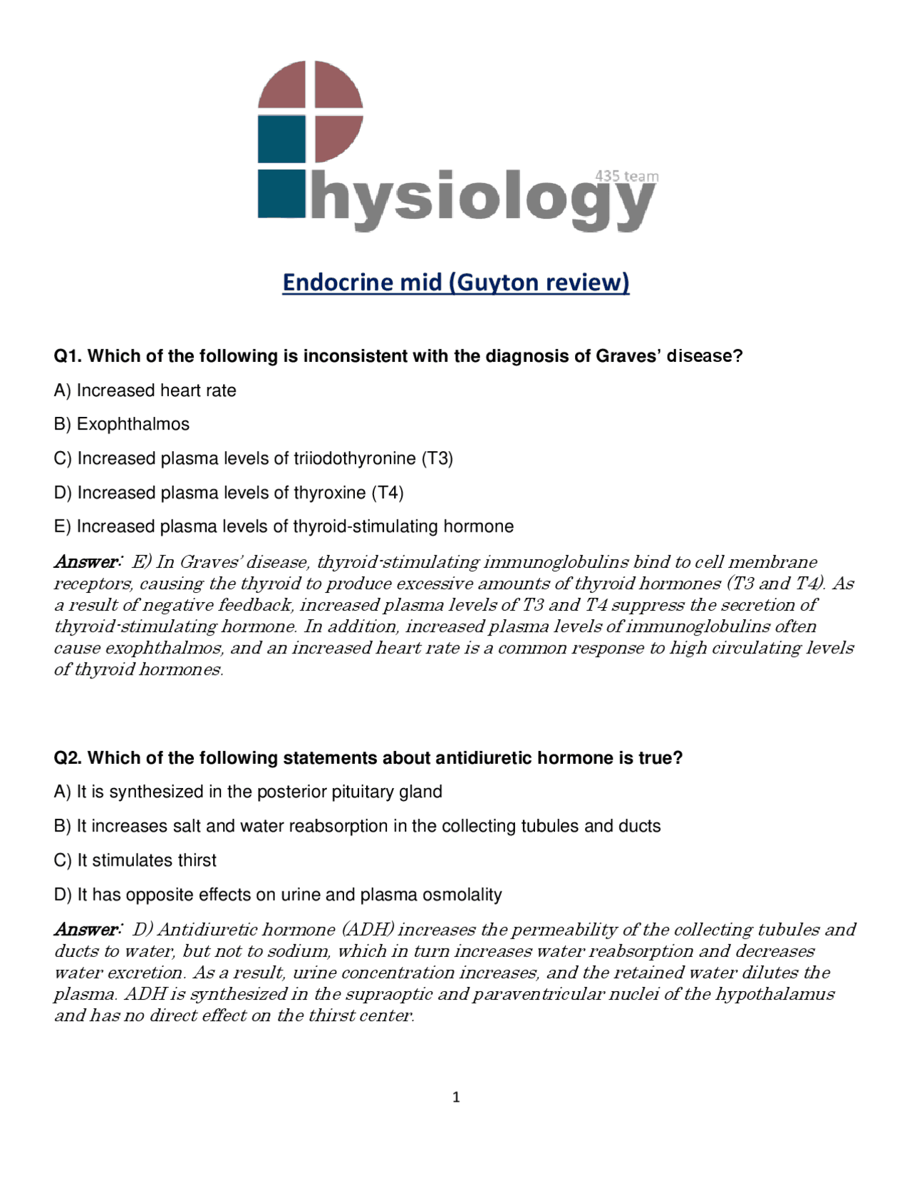 Endocrine mid (Guyton review) | Study notes Biochemistry | Docsity