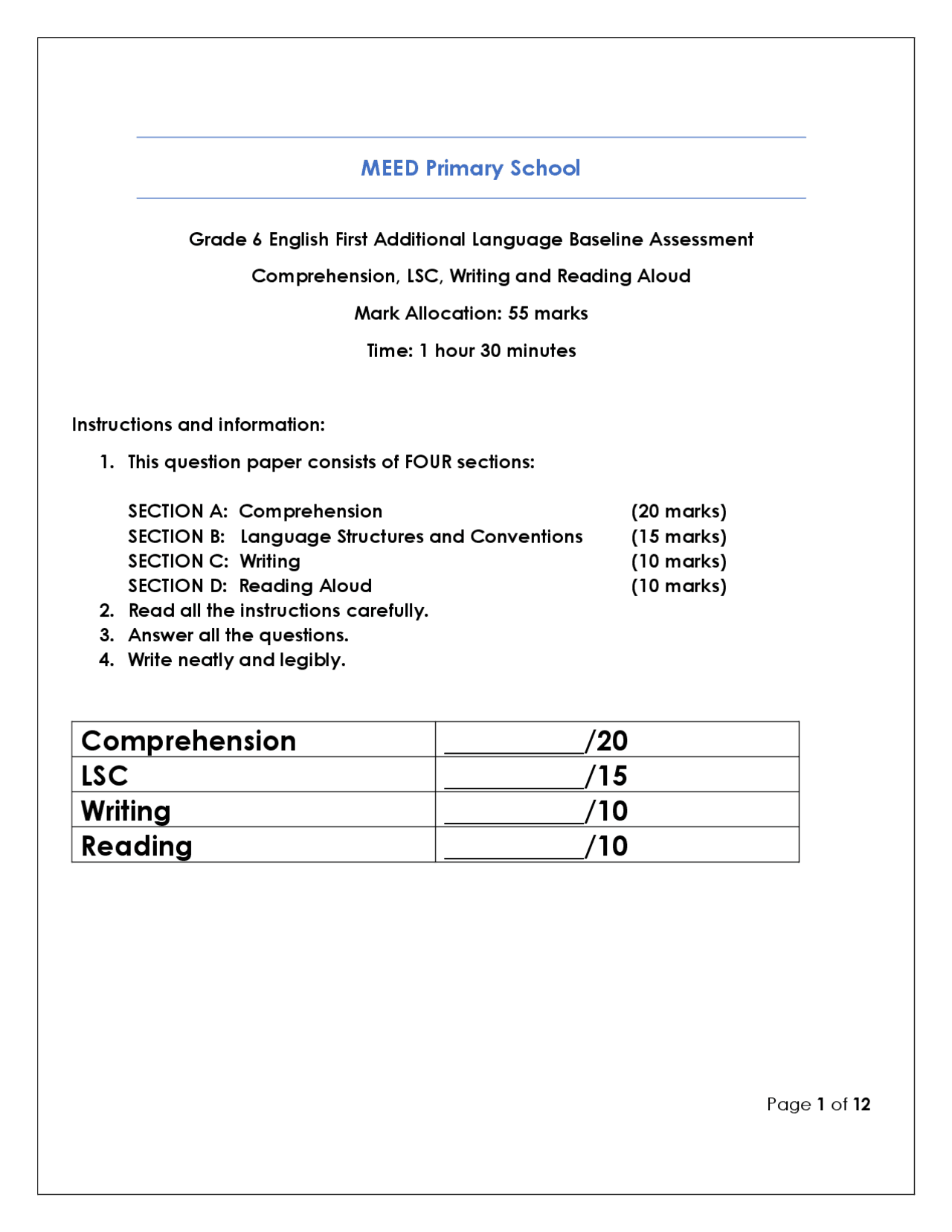 Grade-6-fal-baseline.pdf | Slides English | Docsity