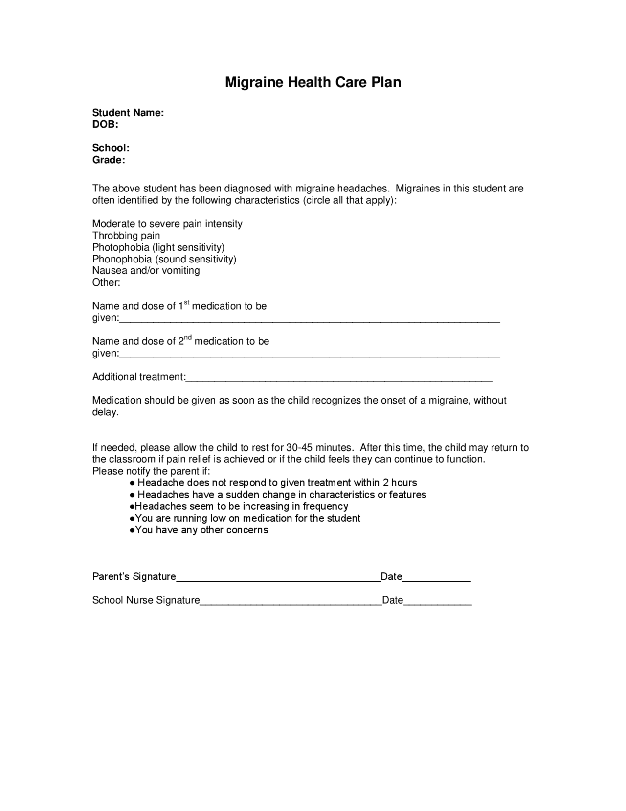 Migraine Health Care Plan | Schemes and Mind Maps Nursing | Docsity