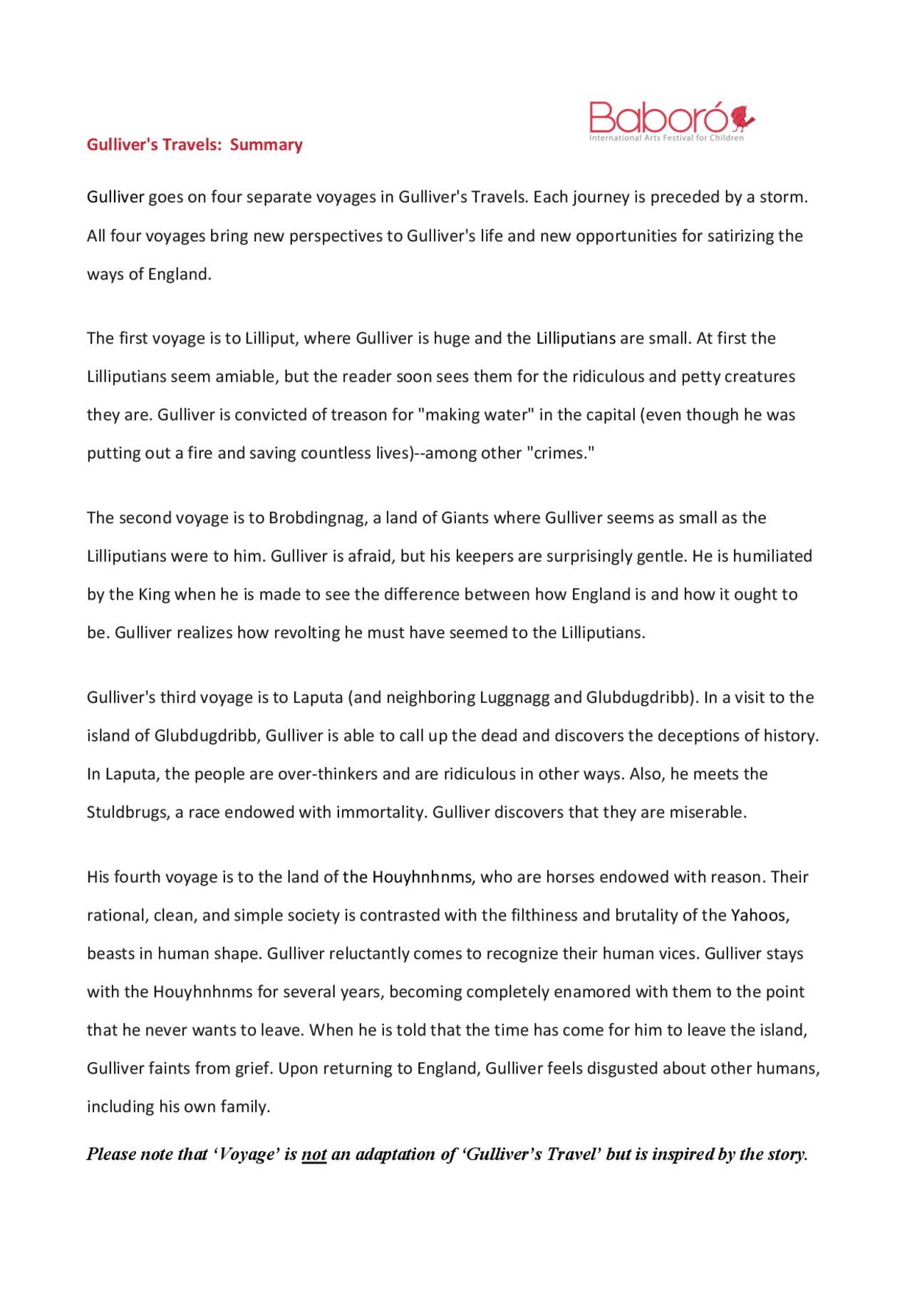 Gullivers Travels Summary Exams History Docsity