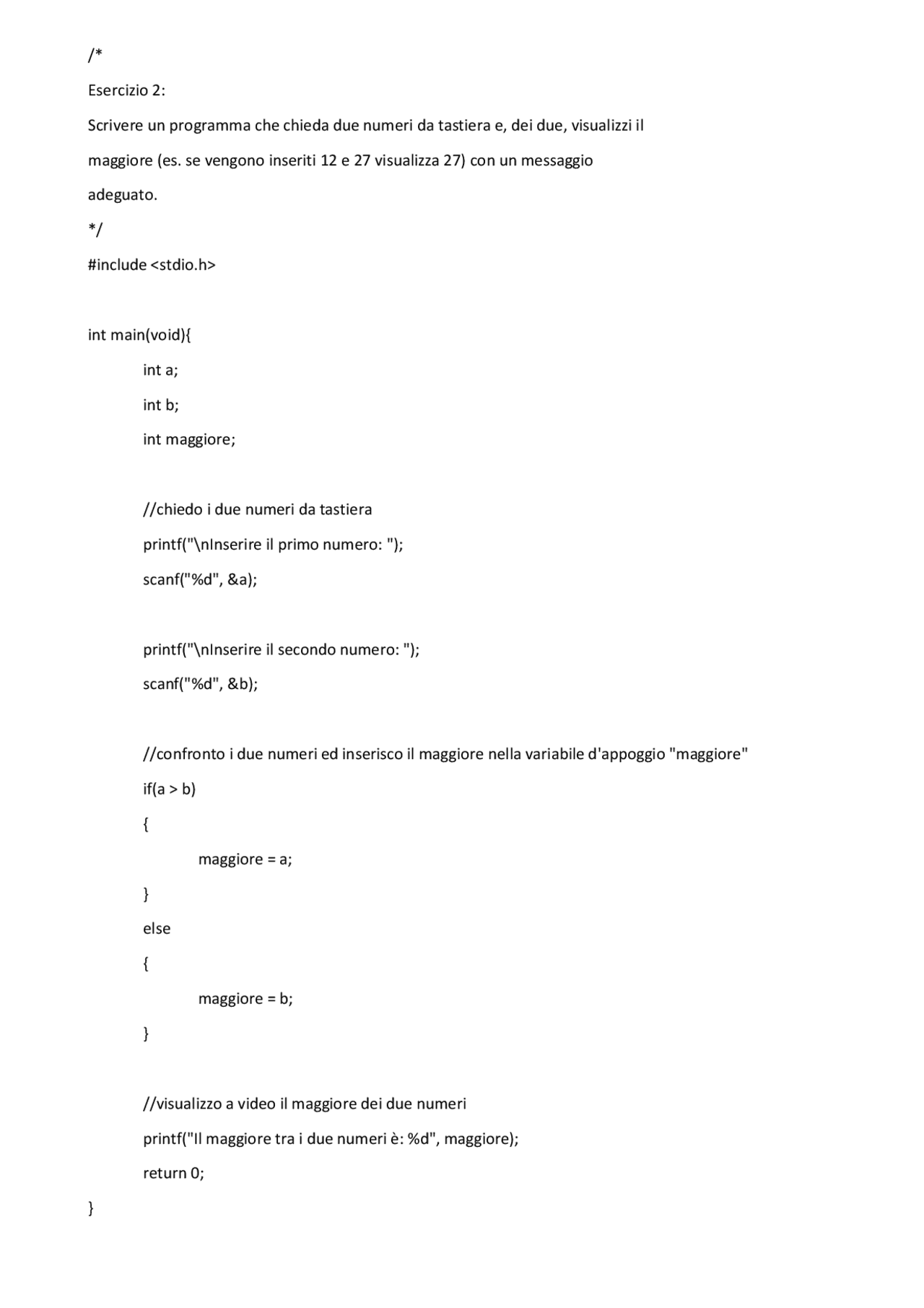 Elaborato linguaggio C_1 esercizio 2 | Esercizi di Informatica Industriale | Docsity
