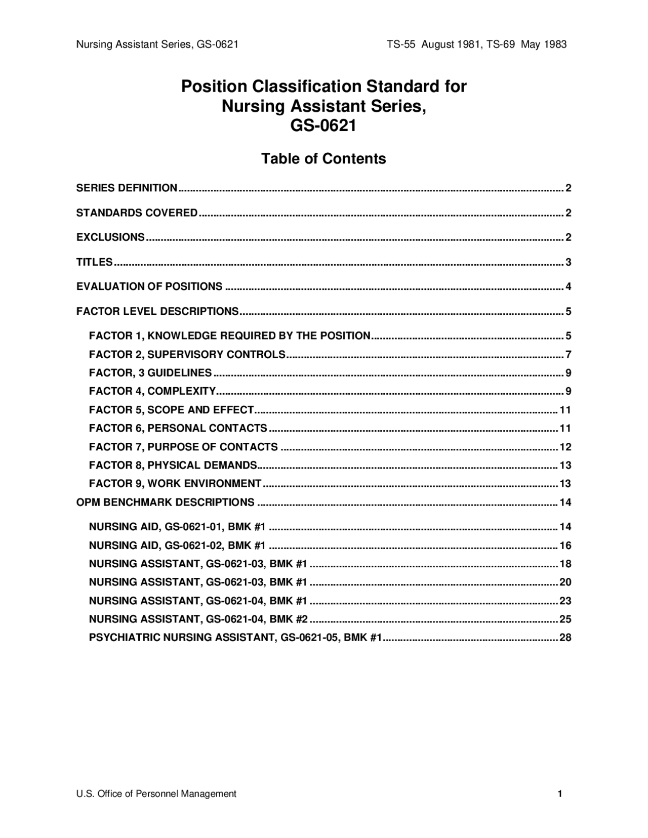 Position Classification Standard for Nursing Assistant Series ...