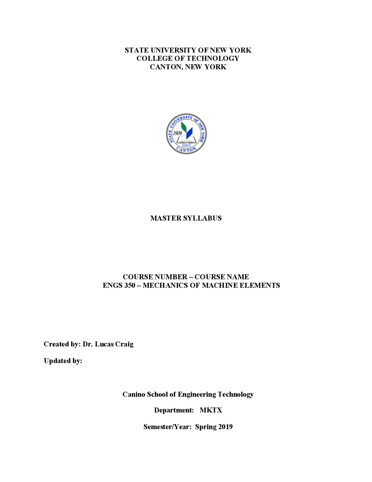 ENGS 350 Mechanics of Machine Elements | Study notes Mechanics | Docsity