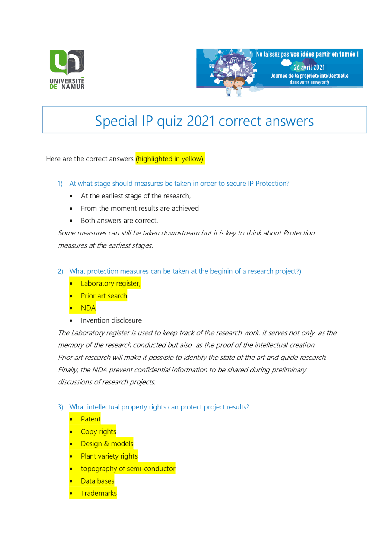 IP Quiz 2021: Correct Answers and Explanations | Slides Art | Docsity
