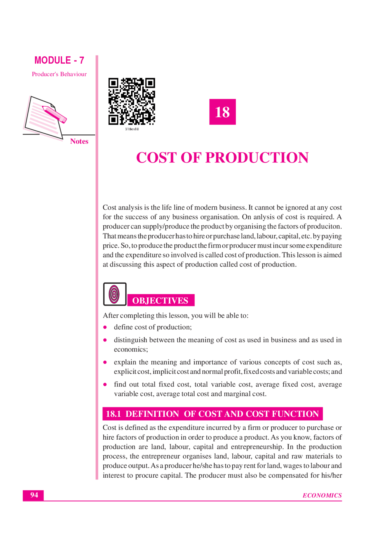 18 COST OF PRODUCTION | Study notes Economics | Docsity