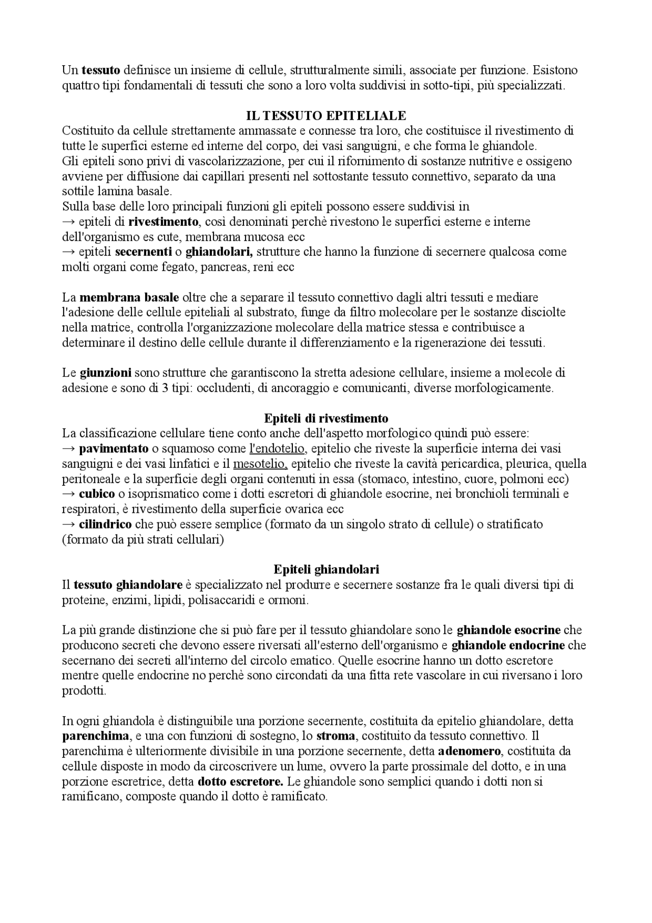 Istologia Vari Tessuti Appunti Di Istologia Docsity