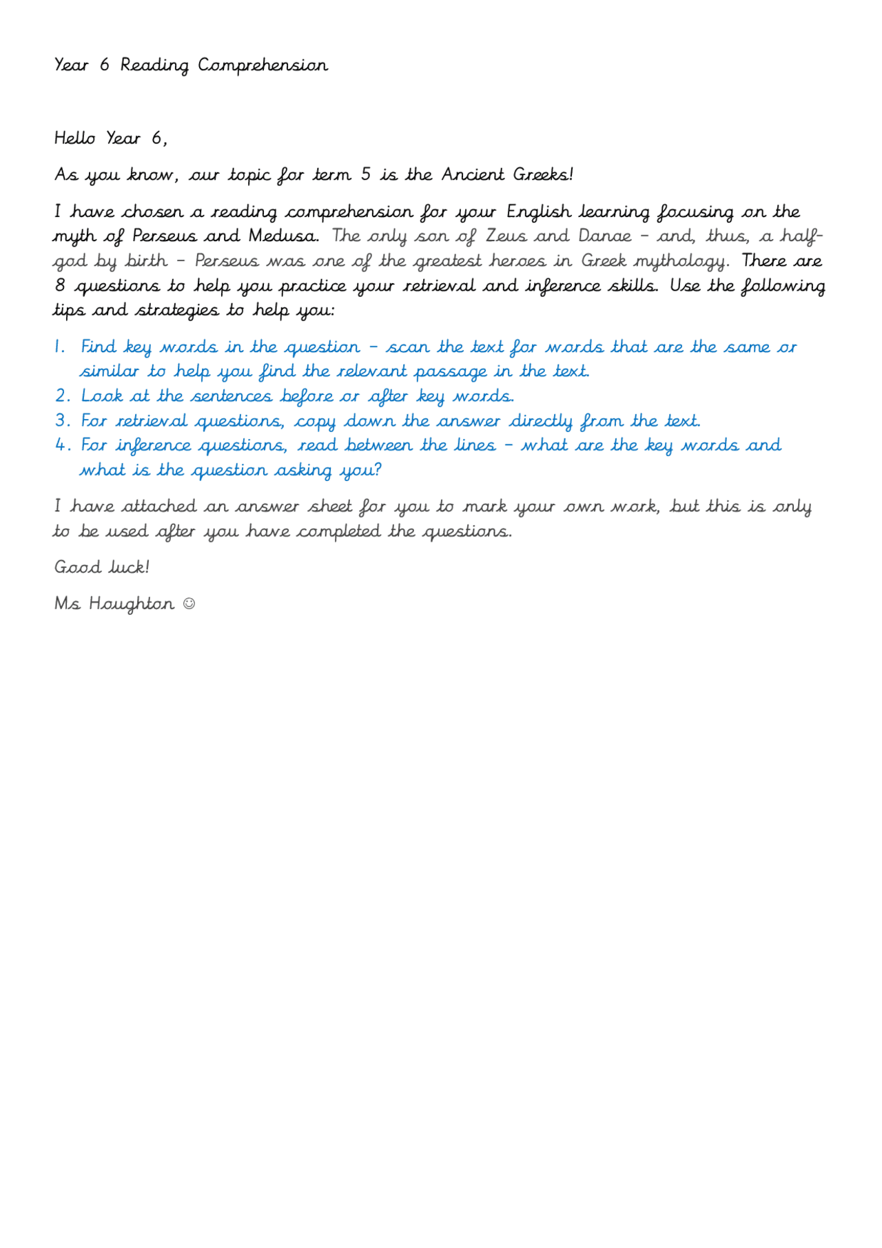 Reading-Comprehension---Perseus-and-Medusa-1.pdf | Study notes English ...