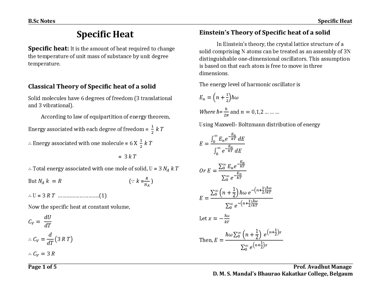 Specific Heat | Exams Law | Docsity