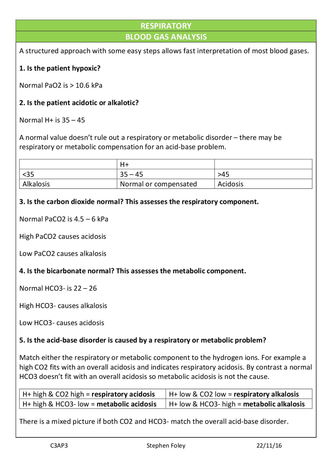 RESPIRATORY BLOOD GAS ANALYSIS | Study Guides, Projects, Research Human ...