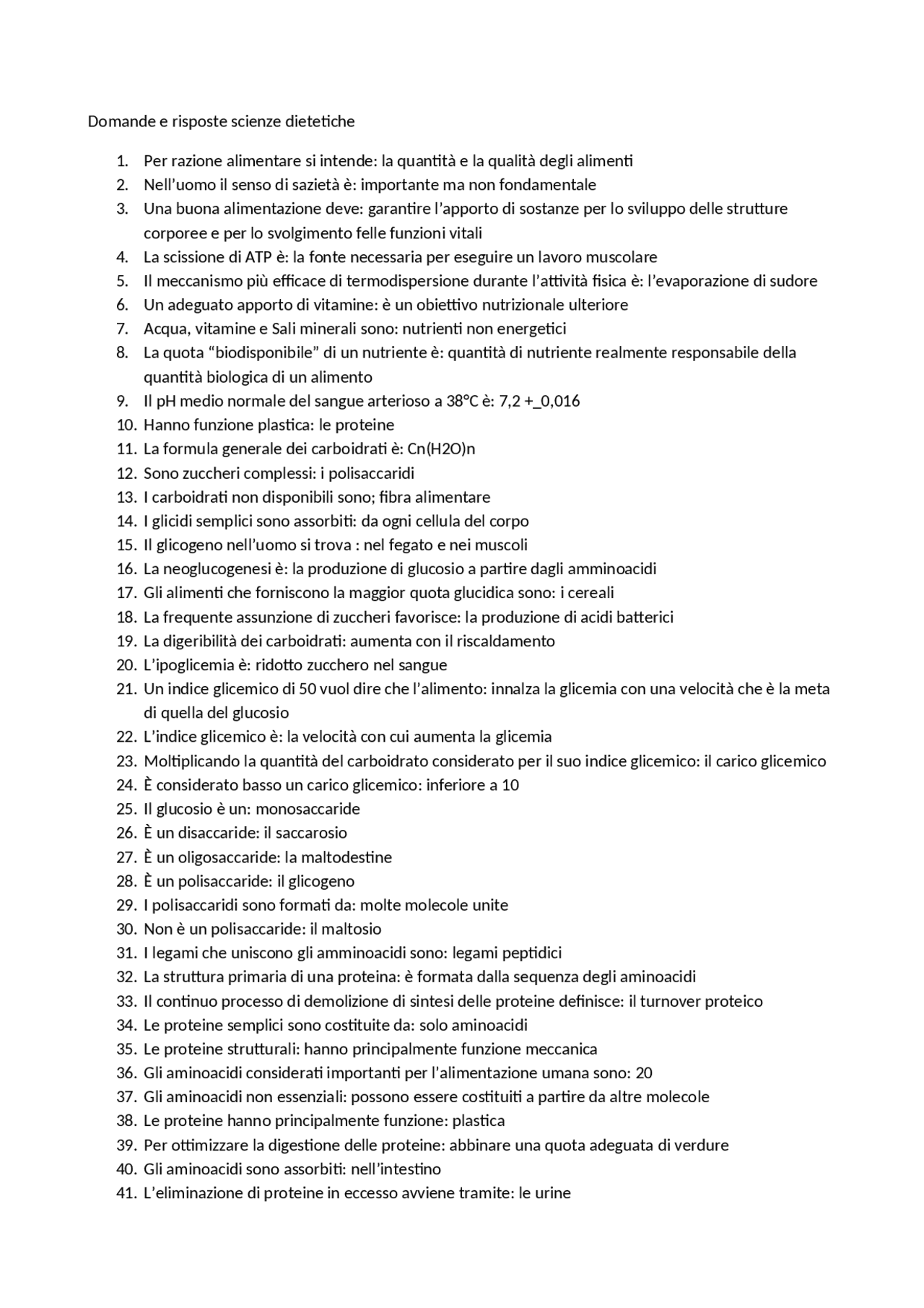 Domande Scienze Dietetiche Prove Desame Di Scienze Motorie Docsity