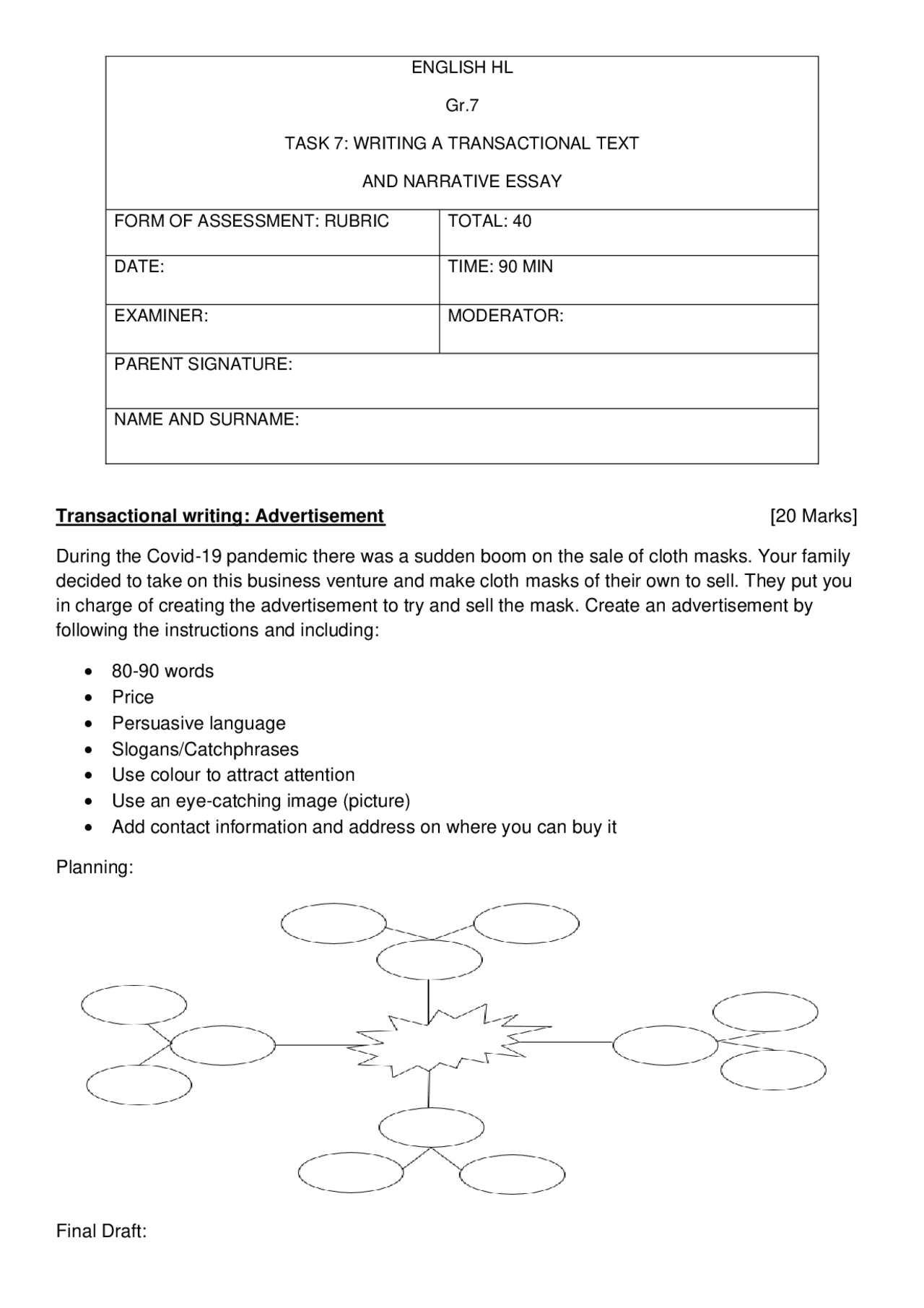 Transactional writing: Advertisement [20 Marks] During the ... | Study ...