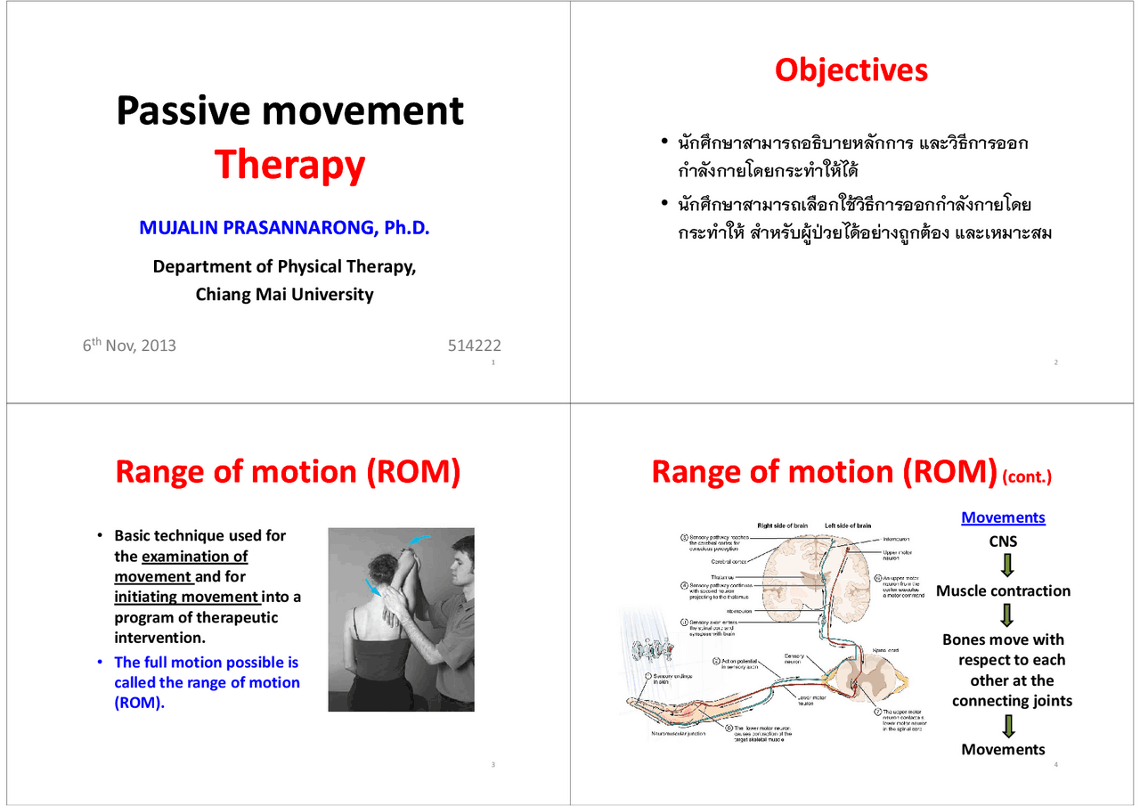 Passive movement Therapy | Schemes and Mind Maps Dynamics | Docsity