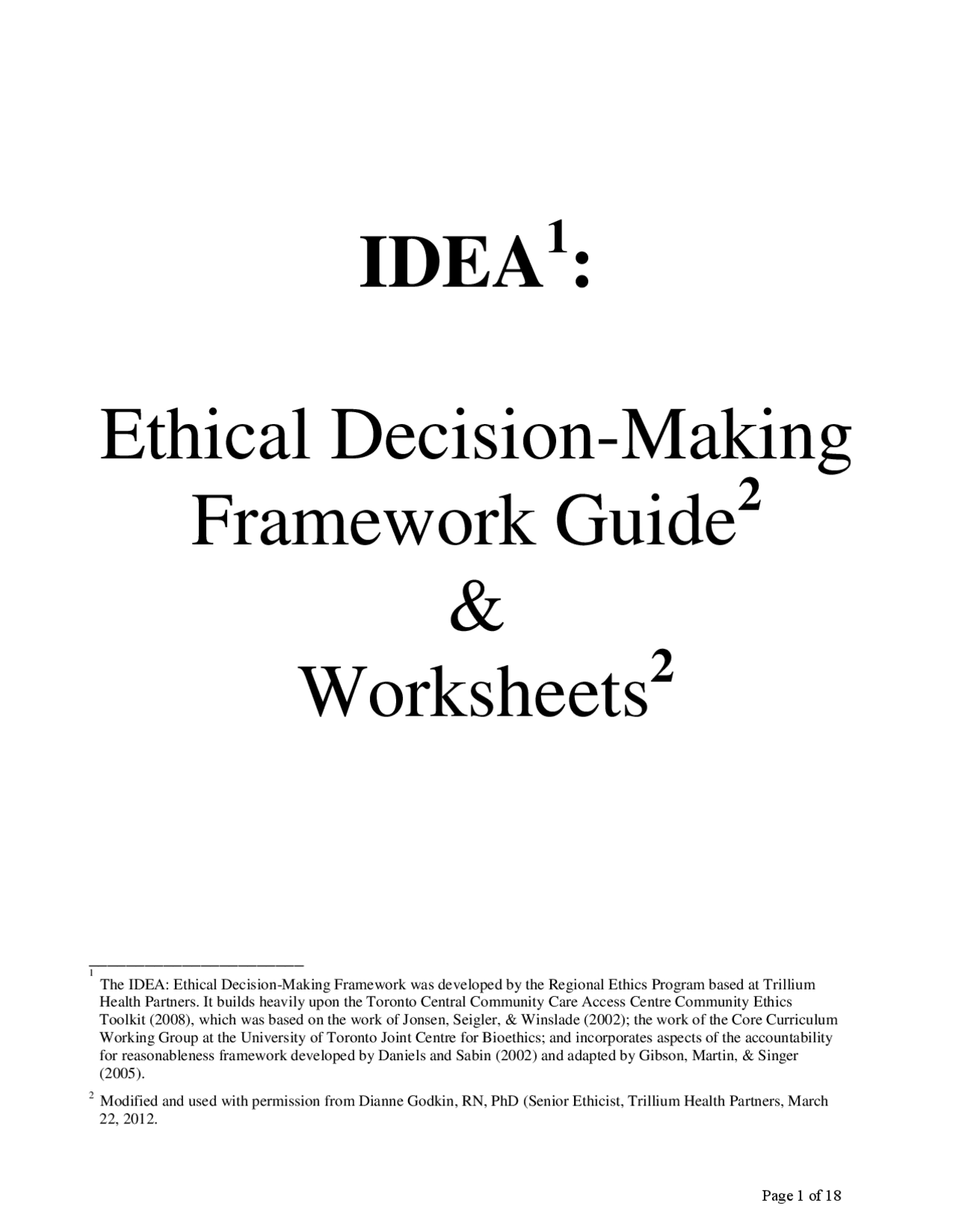 IDEA (Ethical Decision-Making Framework Guide & Worksheets) | Lecture ...