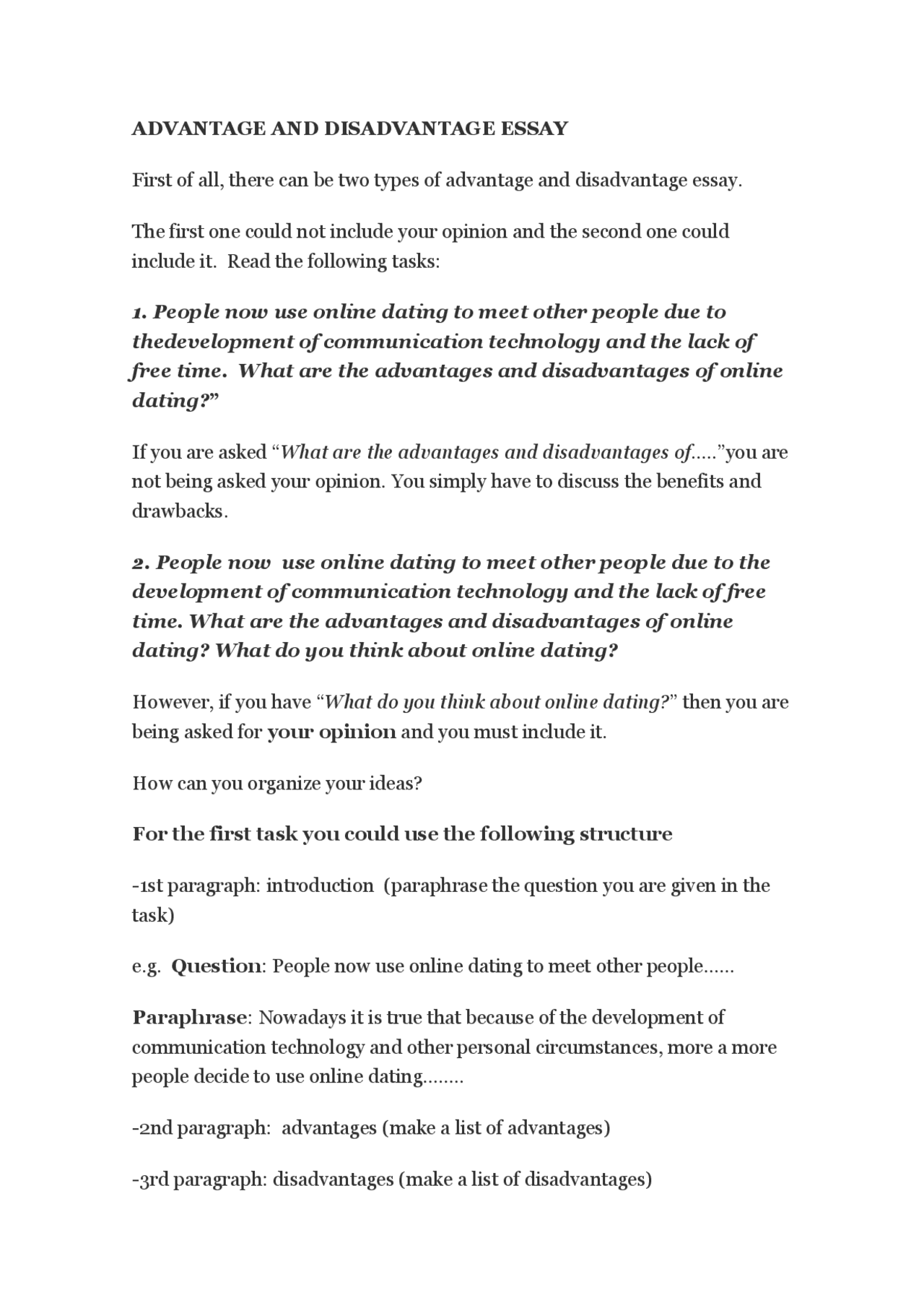 advantage and disadvantage essay | Study notes Communication | Docsity