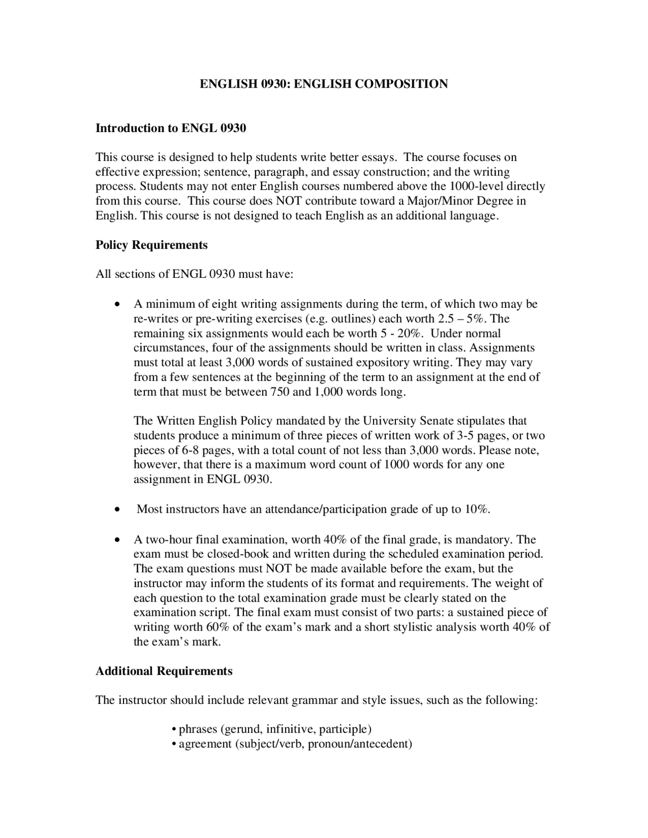 ENGLISH COMPOSITION Introduction to ENGL 0930 This ... | Study notes ...