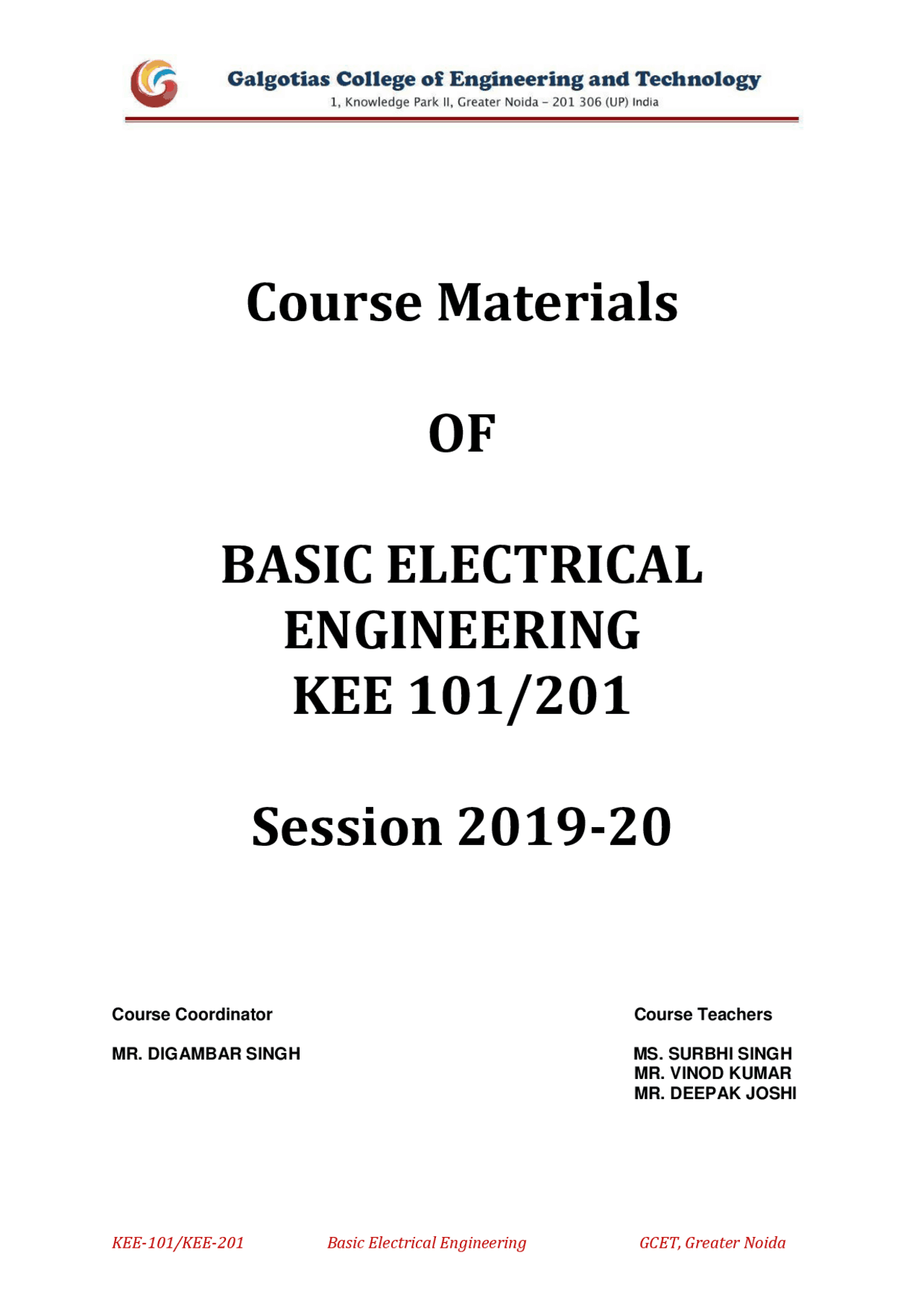 Course Materials OF BASIC ELECTRICAL ENGINEERING ... | Study Guides ...