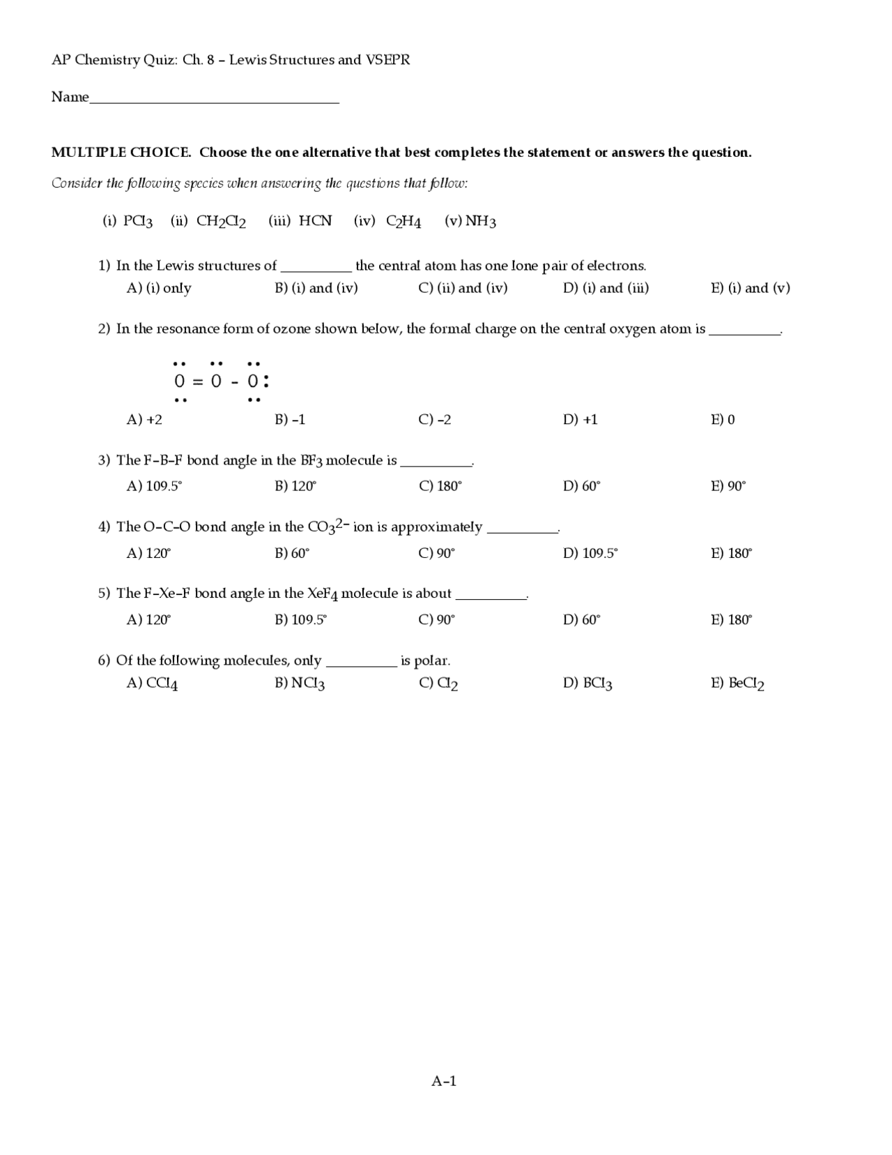 AP Chemistry Quiz: Ch. 8 | Summaries Chemistry | Docsity